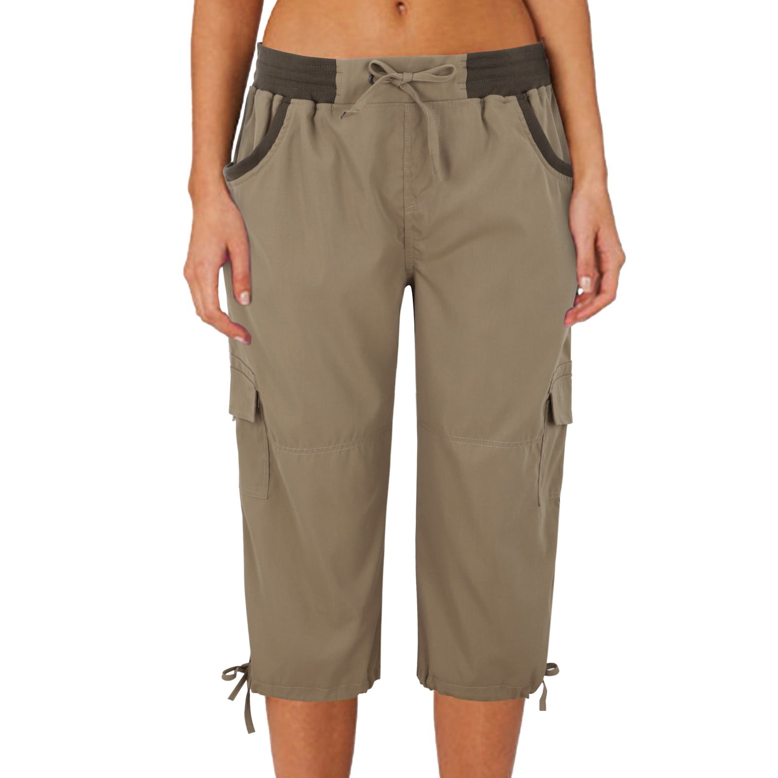 BODOAO Women's Capri Cargo Hiking Lightweight Pants Casual Elastic High ...