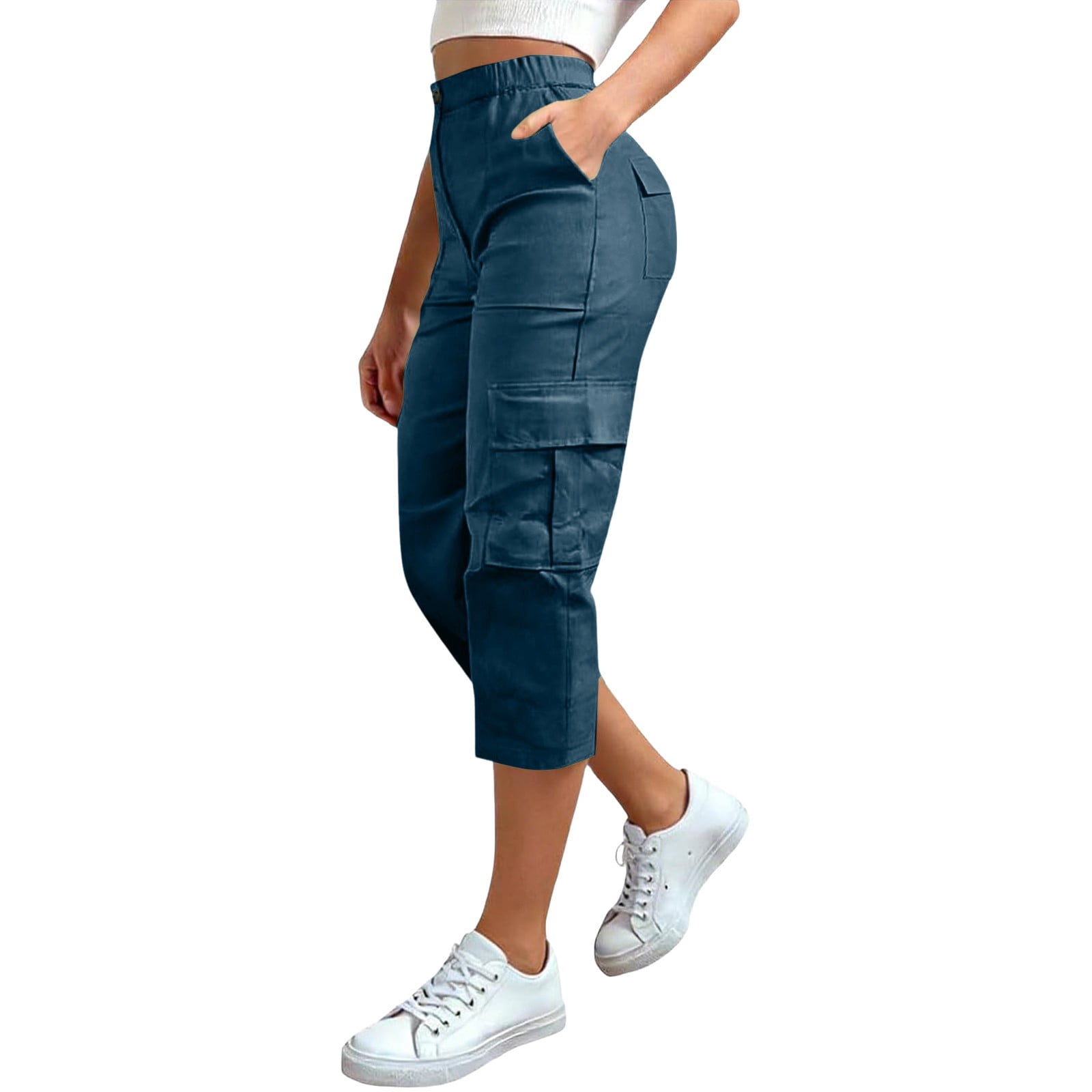 BODOAO Women's Cargo Shorts Elastic High Waist Drawstring Utility ...