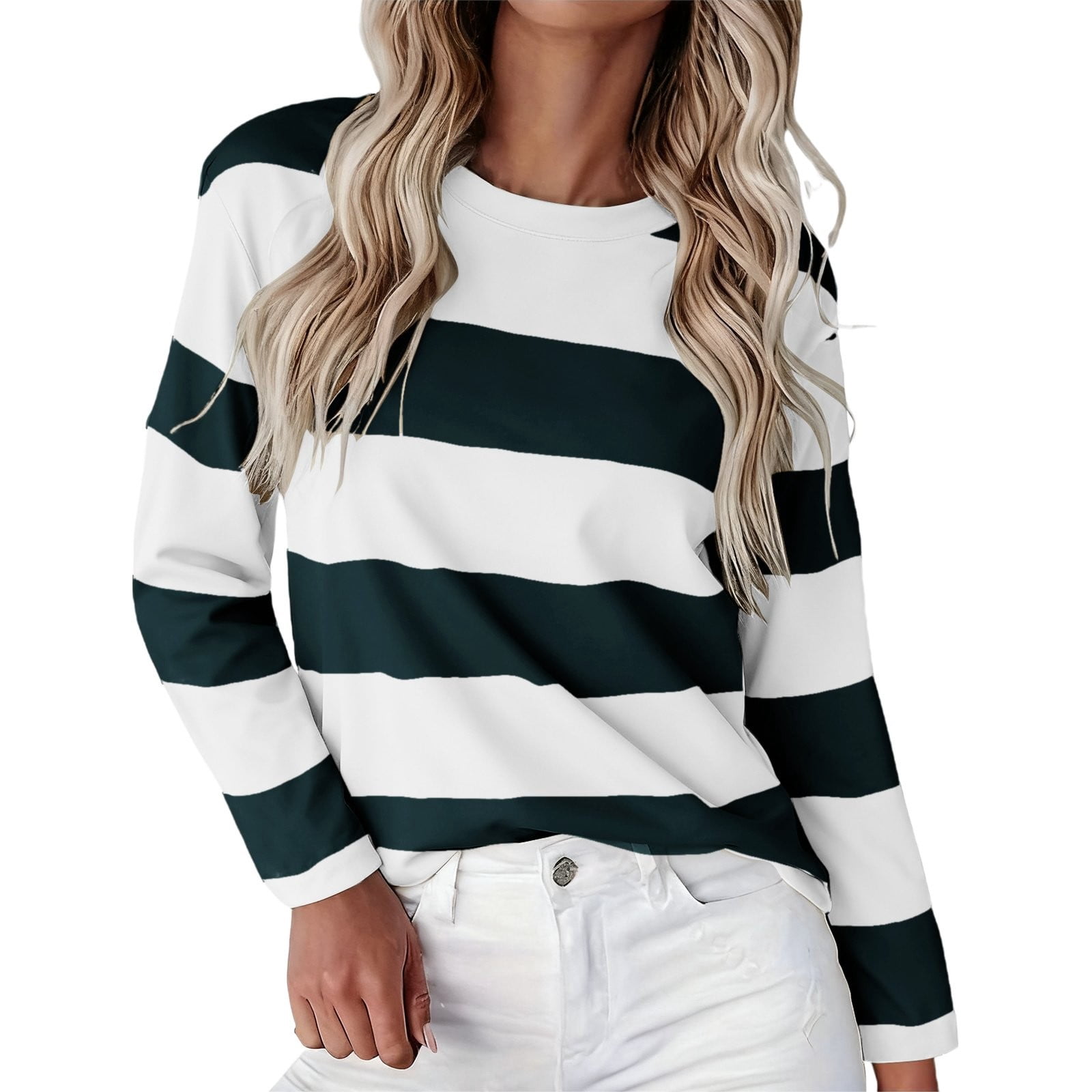 BODOAO Women's Color Block Shirts Casual Stripe Crew Neck Shirts 2026 ...