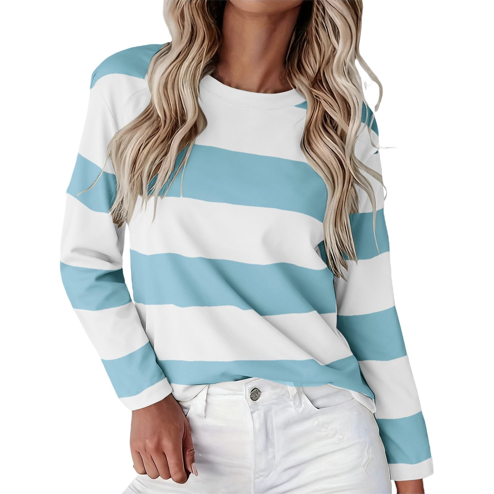 BODOAO Women's Color Block Shirts Casual Stripe Crew Neck Shirts 2026 ...
