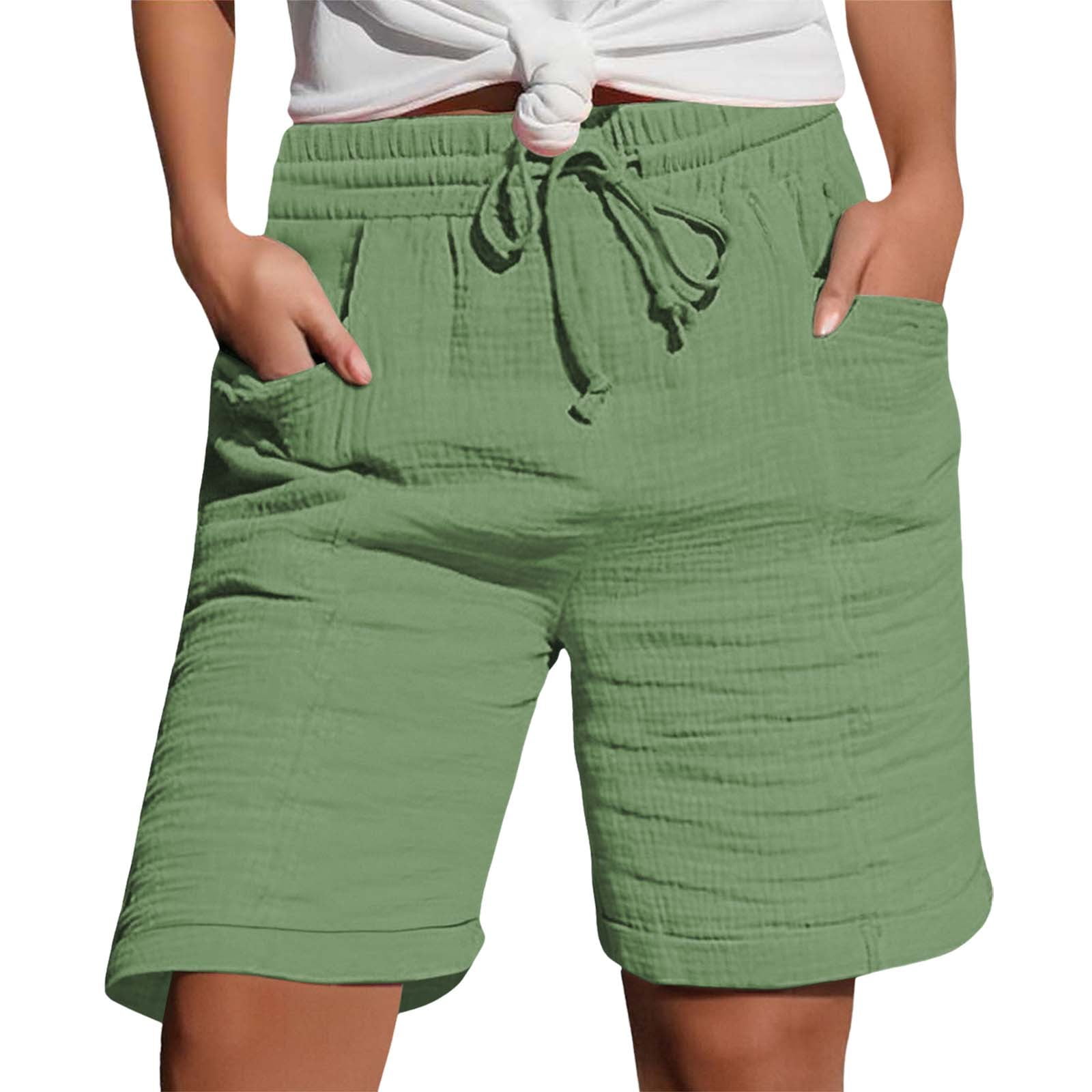 BODOAO Women’s Cotton Linen Blend Shorts Elastic Waist Pants Summer ...