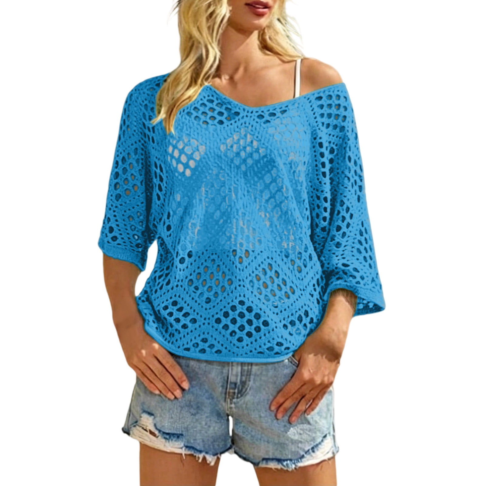 BODOAO Women's Crochet Knit Sweater Top Summer Light Hollow Out ...