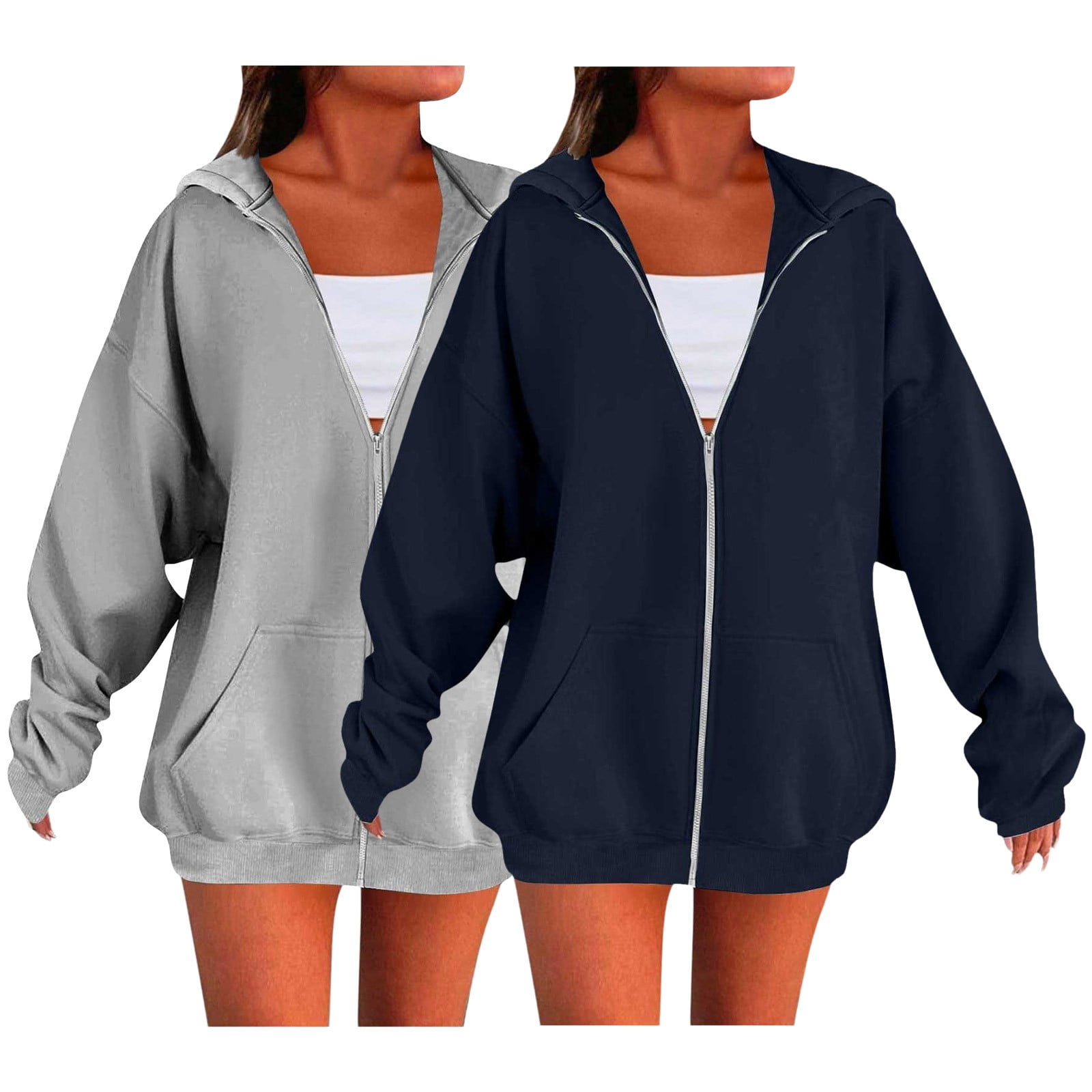 BODOAO Women's Full Zip Up Hoodie Long Sleeve Hooded Sweatshirts ...
