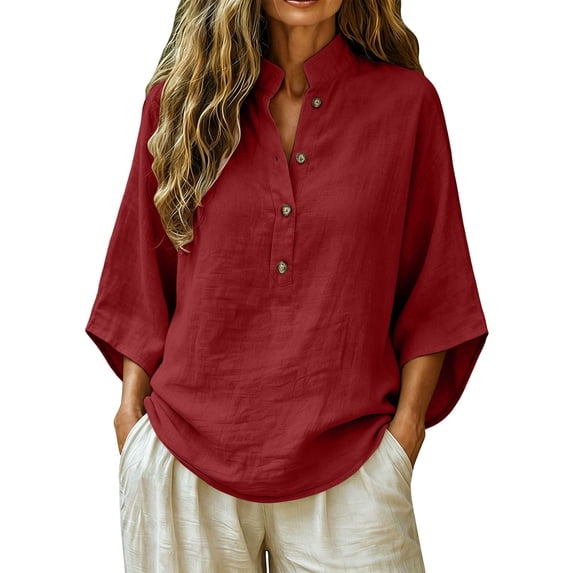 BODOAO Women's Half Sleeve Stand Collar Blouse 2026 Trendy Casual Half ...