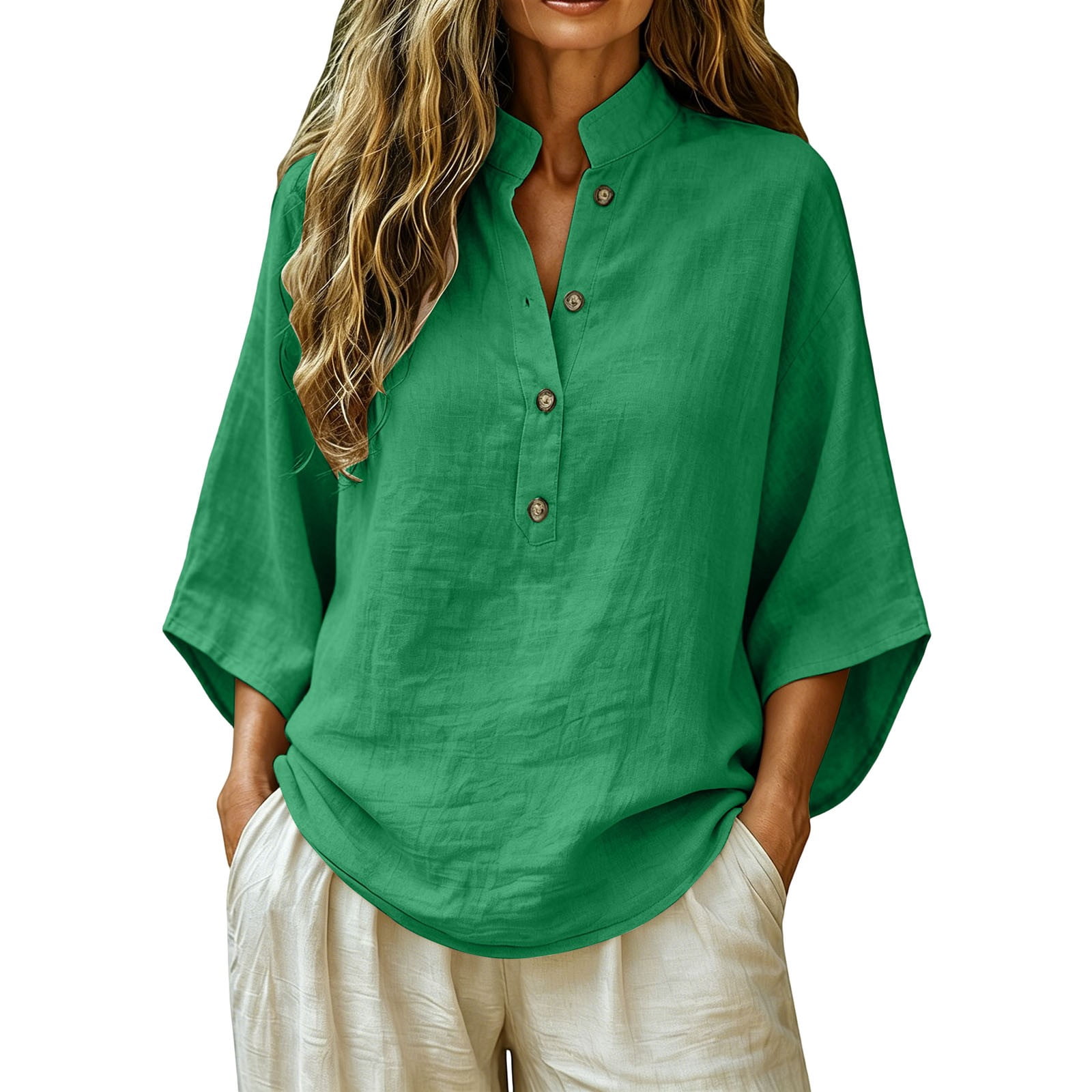 BODOAO Women's Half Sleeve Stand Collar Blouse 2026 Trendy Casual Half ...