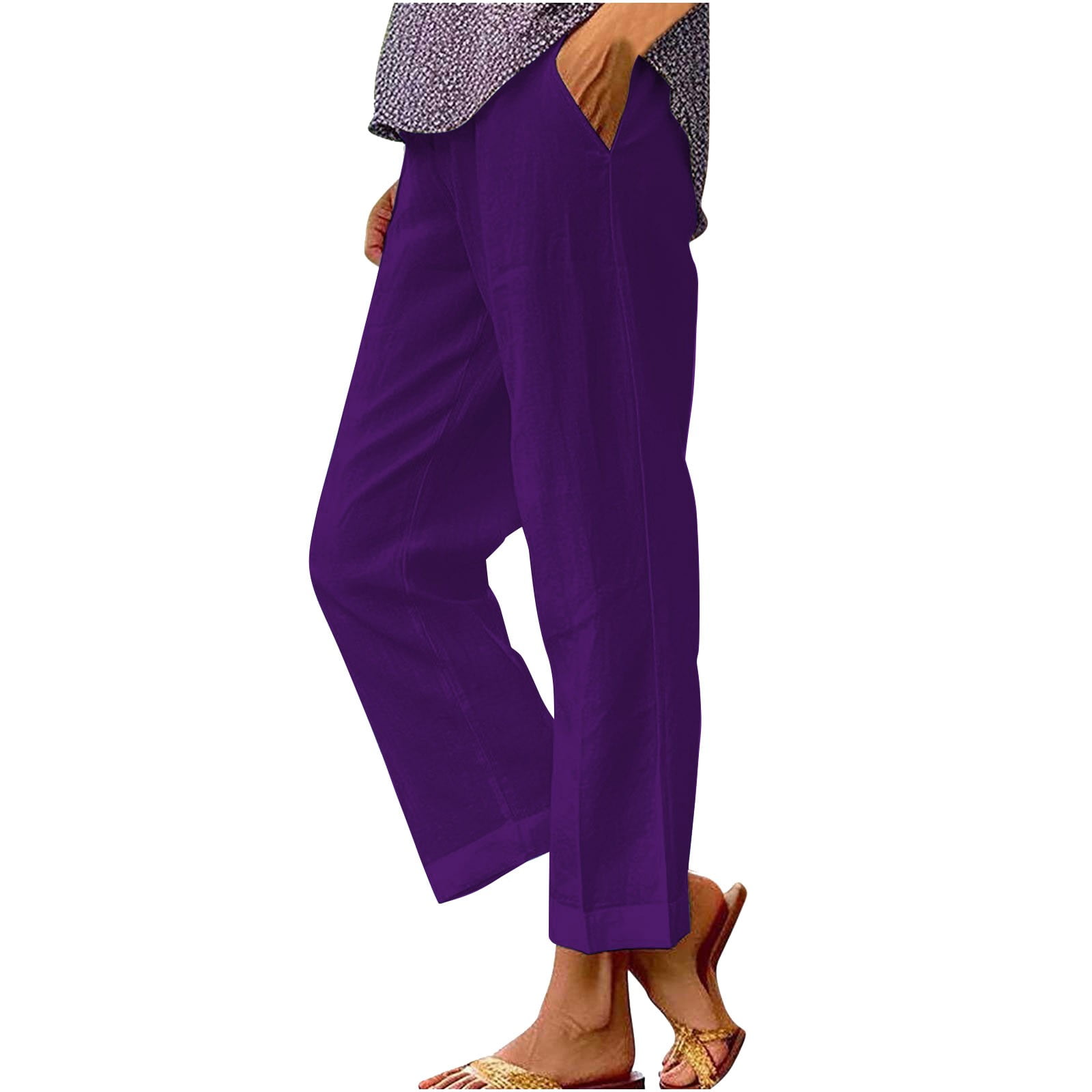 BODOAO Women's Linen Cropped Pants Ankle Capris Straight Leg Trousers ...