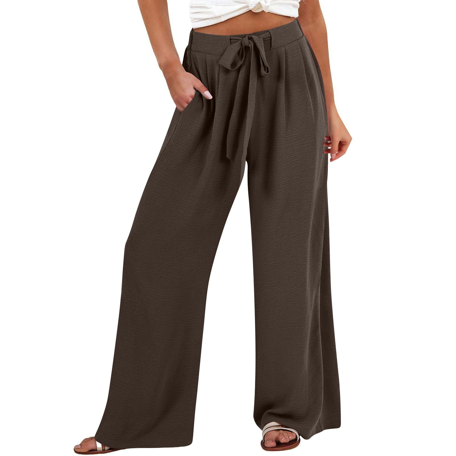 BODOAO Women's Linen Wide Leg Pants Casual Loose High Waist Beach Haren ...