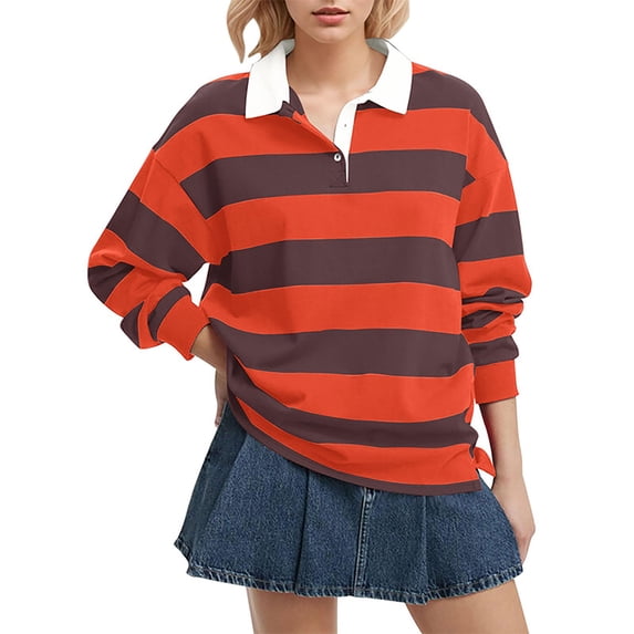 BODOAO Women's Long Sleeve Striped Shirt Oversized Collar Y2k Pullover ...
