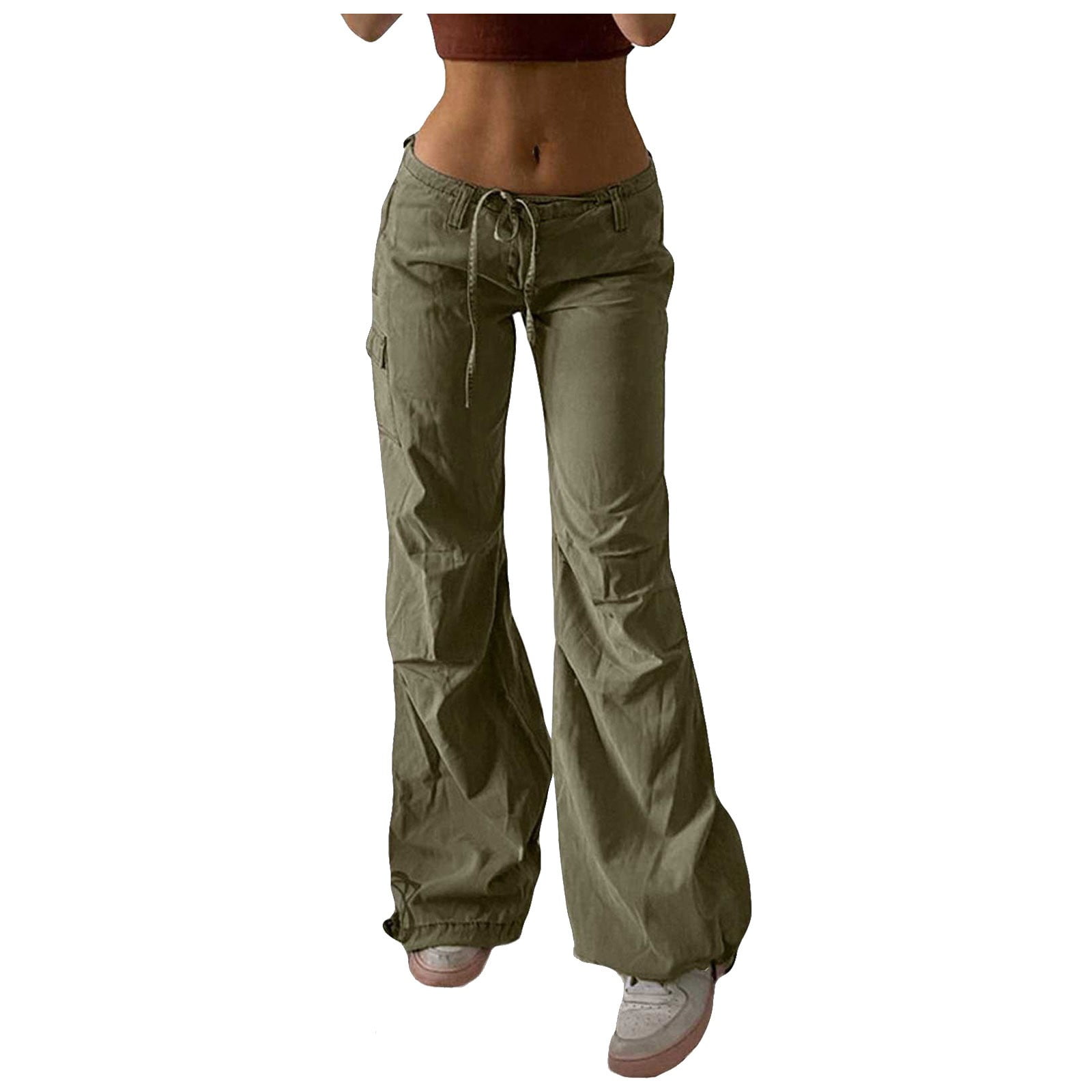 BODOAO Women's Low Rise Cargo Pants Baggy Flare Parachute Pants Y2K ...