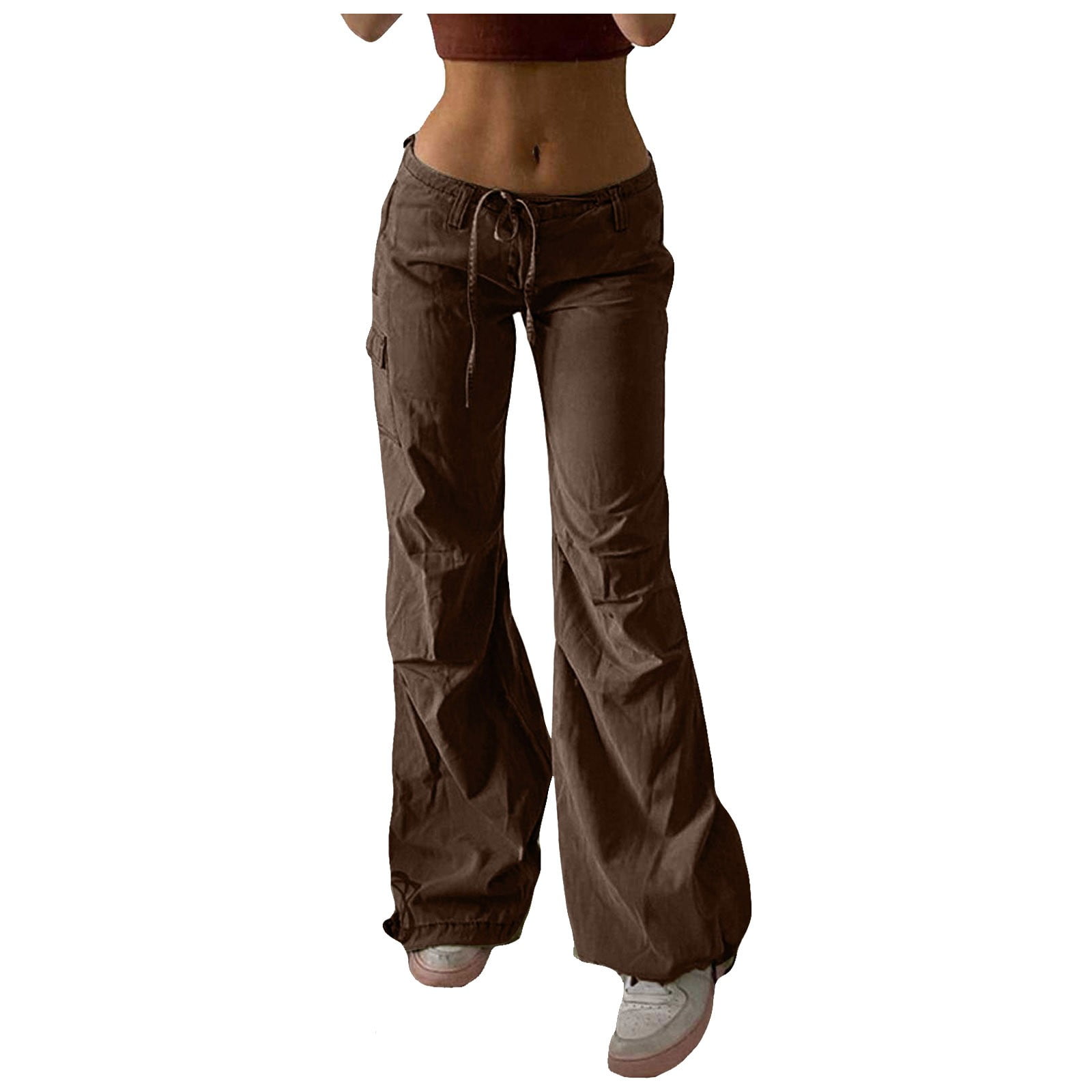 BODOAO Women's Low Rise Cargo Pants Baggy Flare Parachute Pants Y2K ...