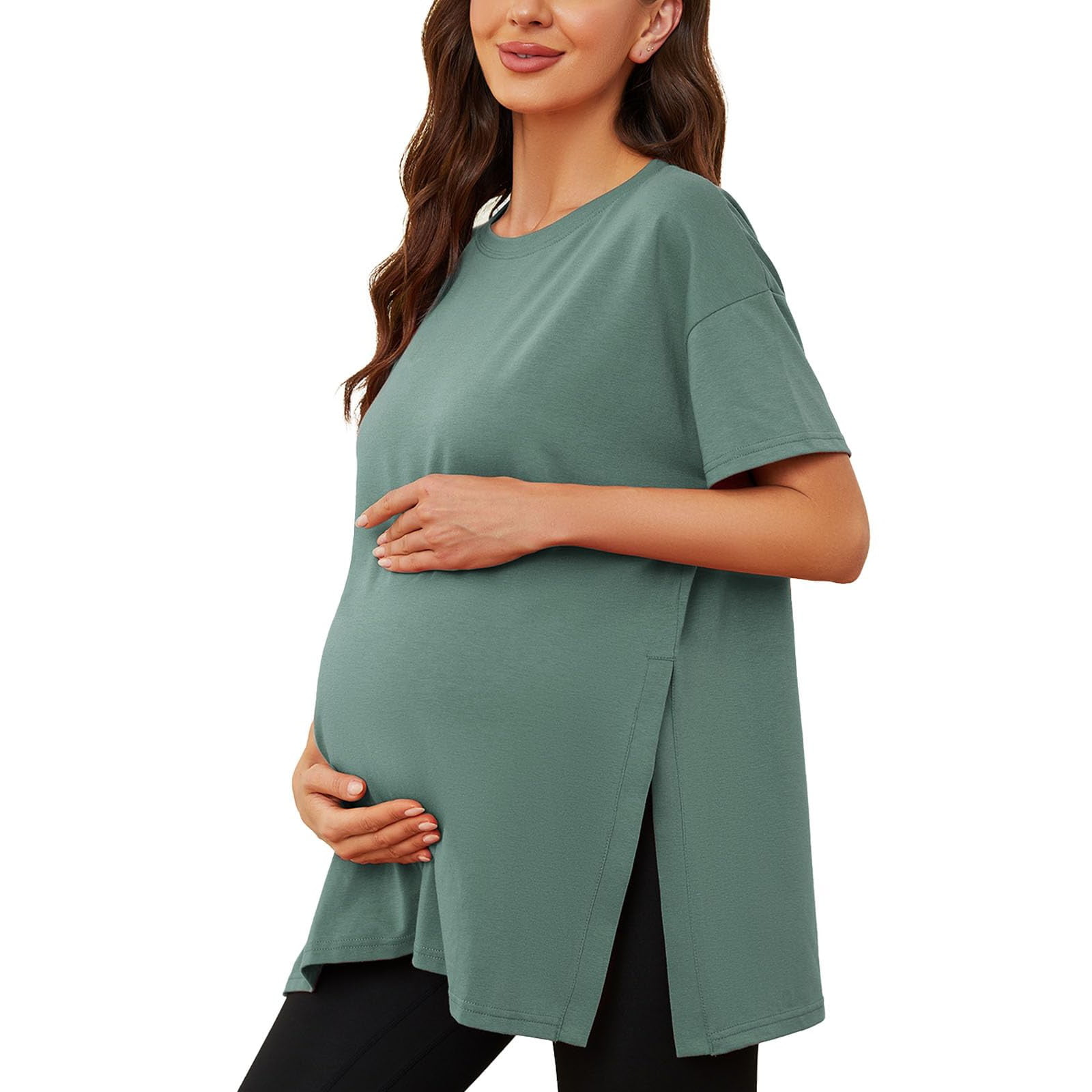 BODOAO Women's Maternity Shirts Short Sleeve Split Side Tunic Casual ...