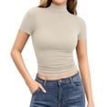 BODOAO Women's Mock Neck Short Sleeve Tops, Slim Fit Solid Color T ...