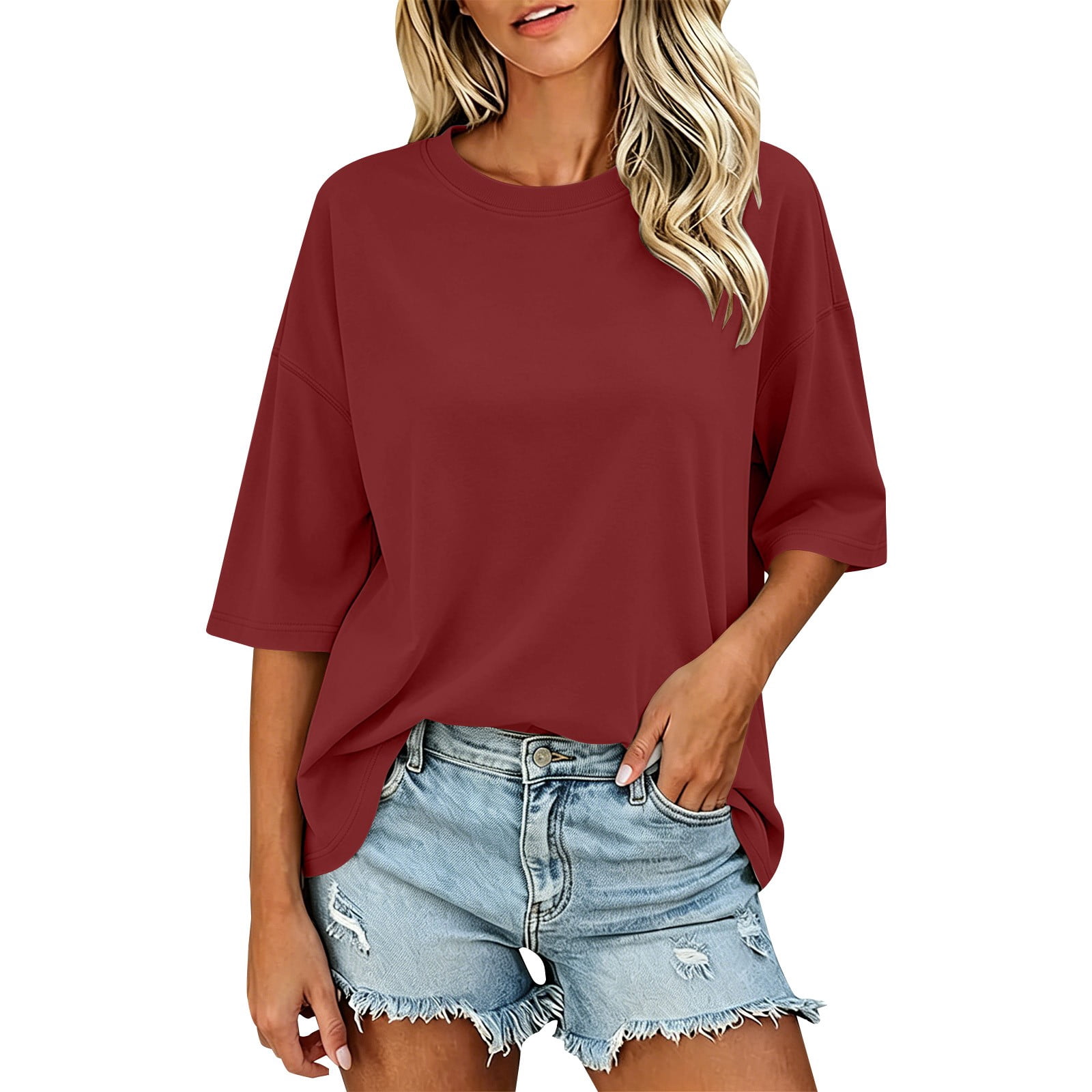 BODOAO Women's Oversized Tops Short Sleeve Crew Neck Summer Casual ...