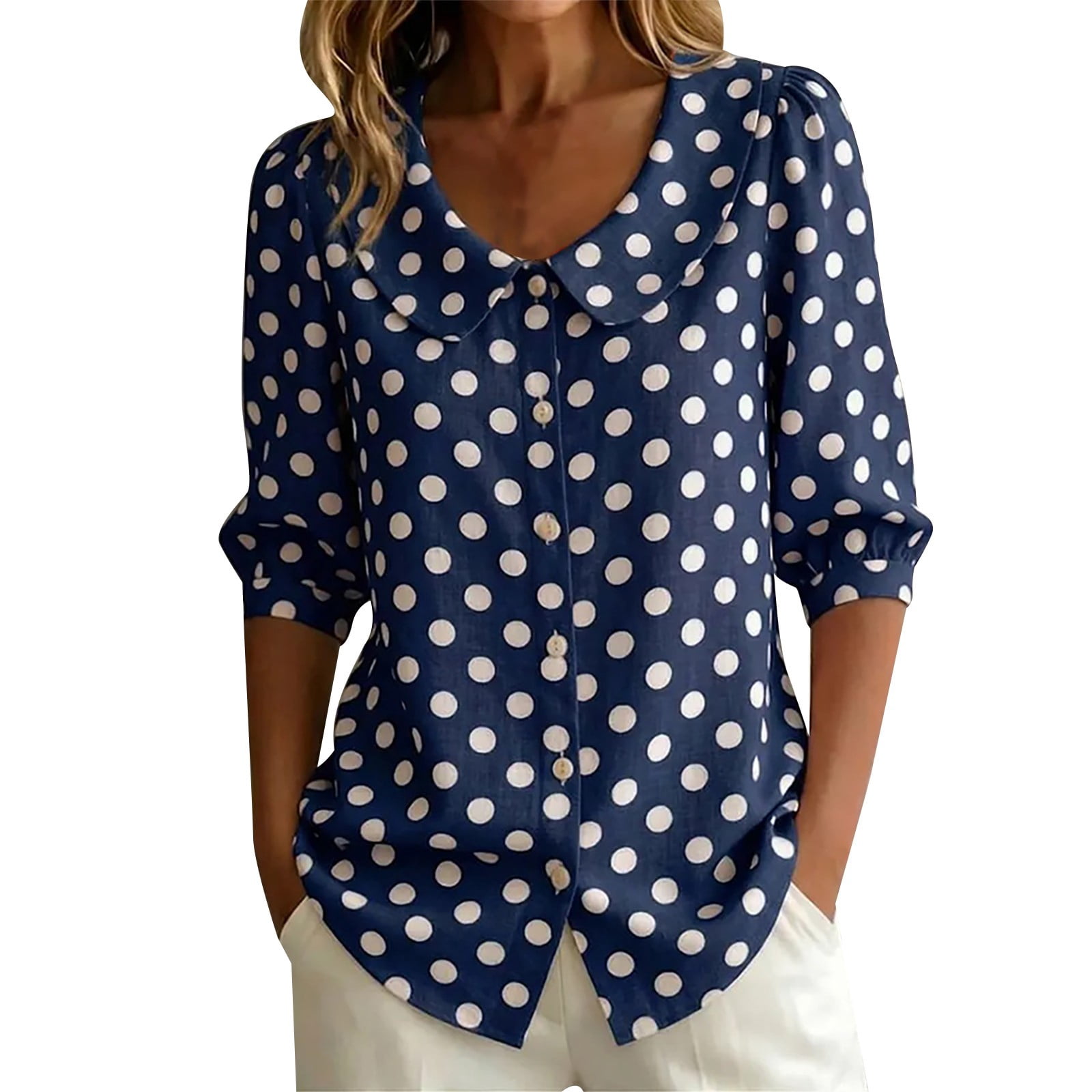 BODOAO Women's Polka Dot Button Down Shirts Vintage Peter Pan Collar ...