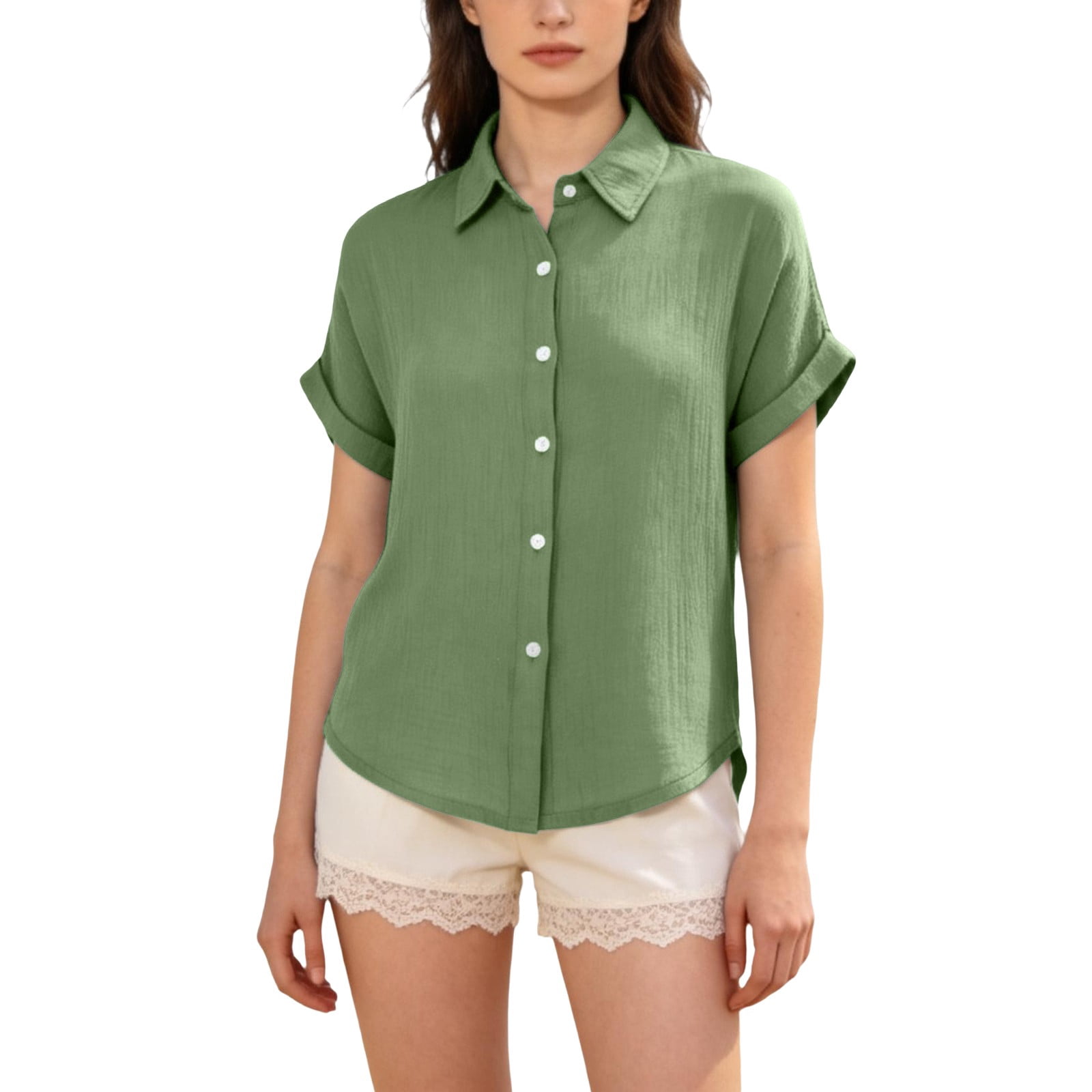 BODOAO Women's Short Sleeve Button Down Shirts 2026 Trendy Casual Lapel ...