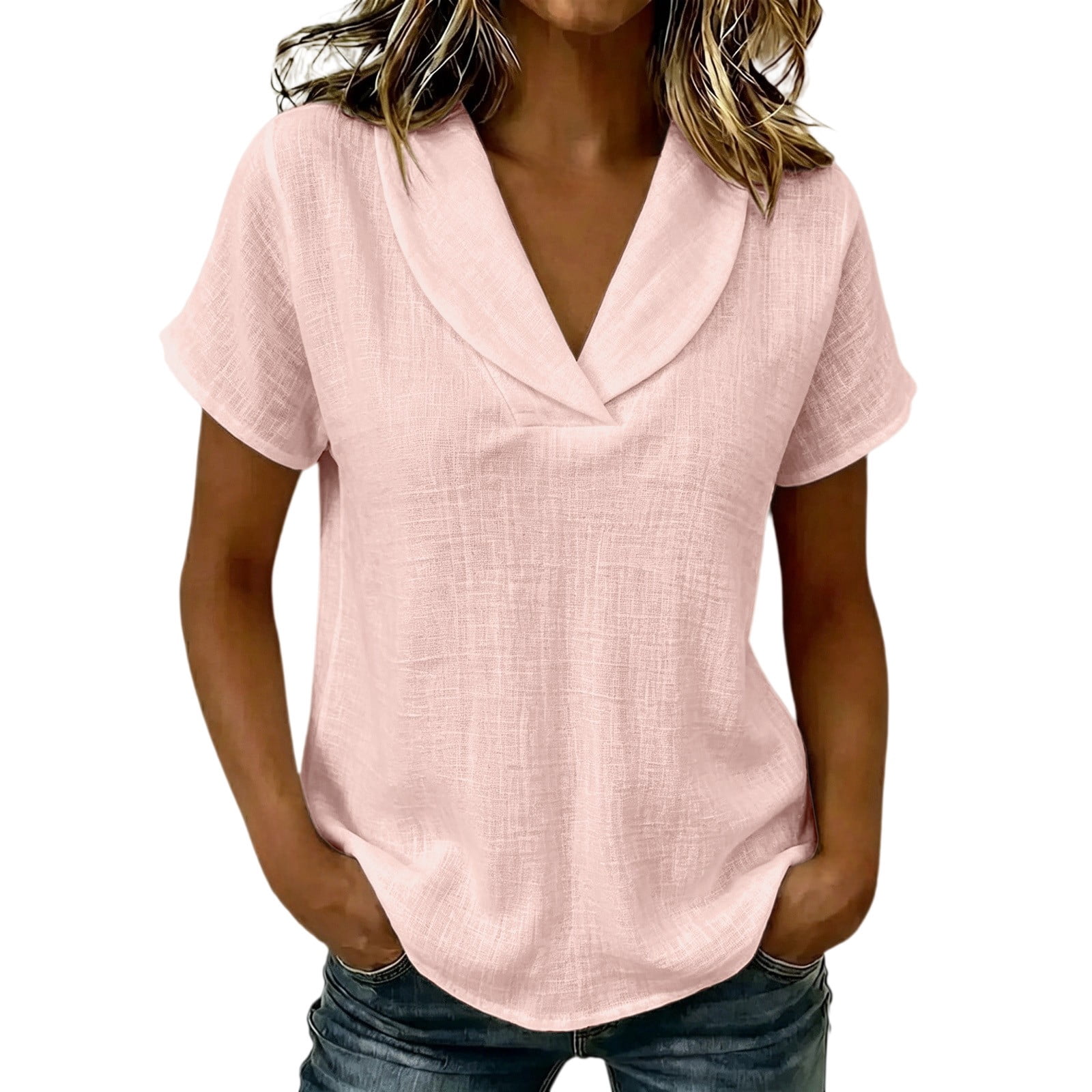 BODOAO Women's Short Sleeve Shawl Collar T-Shirt 2026 Trendy Casual V ...