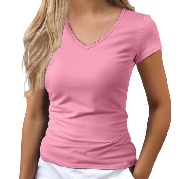 BODOAO Women's Short Sleeve V Neck T-Shirt 2026 Trendy Casual Slim Fit ...
