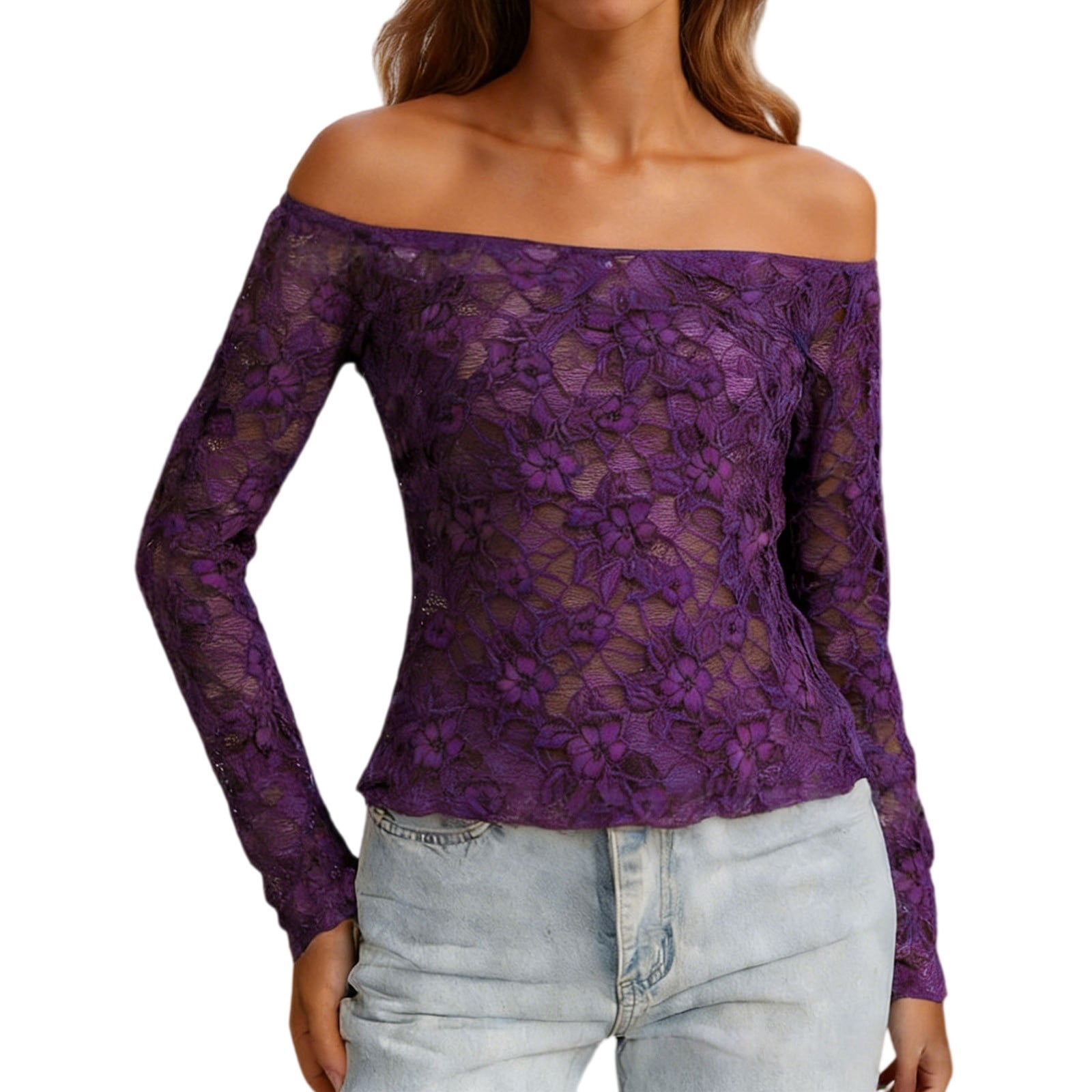 BODOAO Women's Off the Shoulder Lace Blouse Summer Floral Embroidery ...