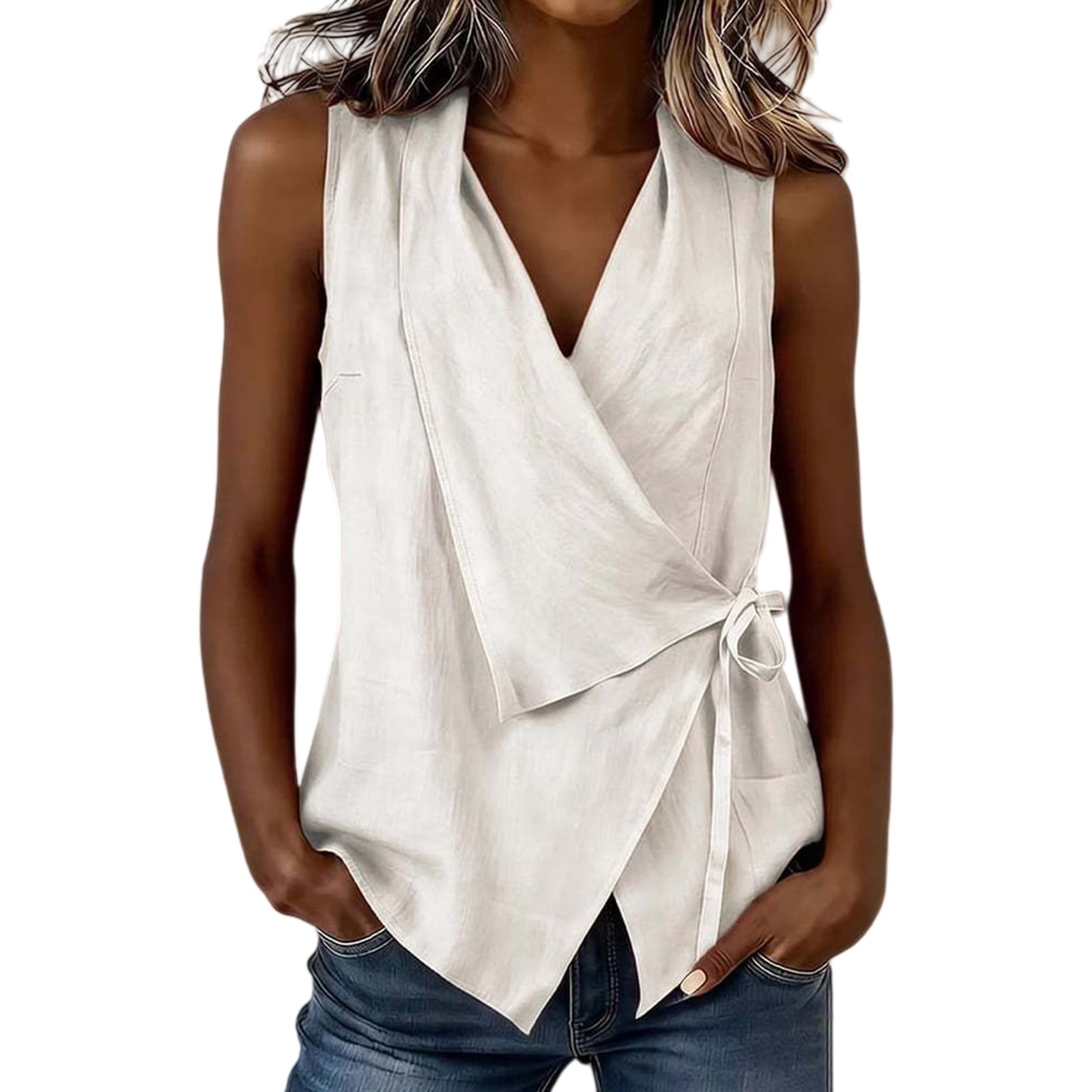 BODOAO Women's Sleeveless Wrap Vest Top 2026 Trendy Casual V Neck Side ...