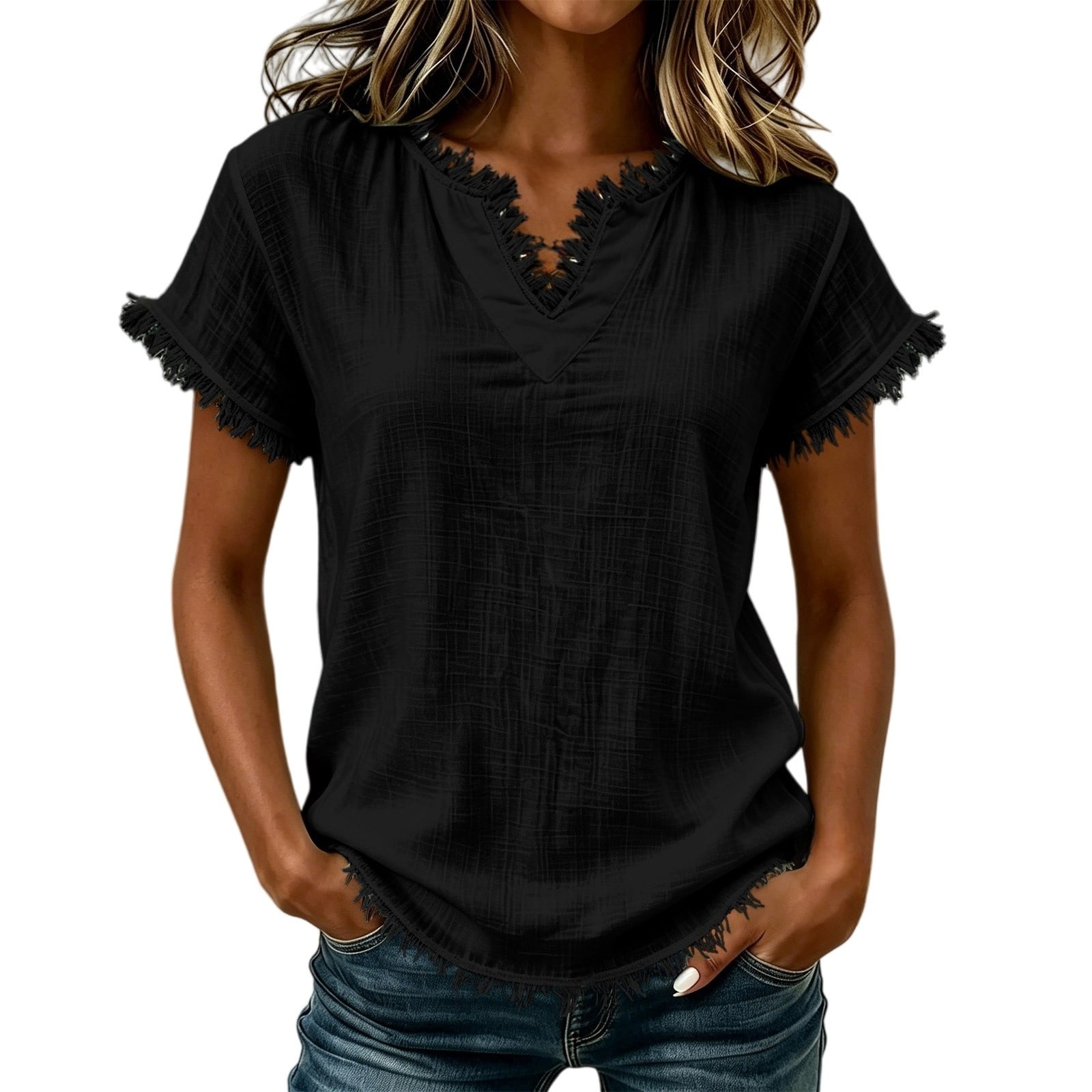 BODOAO Women's Summer Casual V Neck T-Shirt Short Sleeve Blouse Boho ...