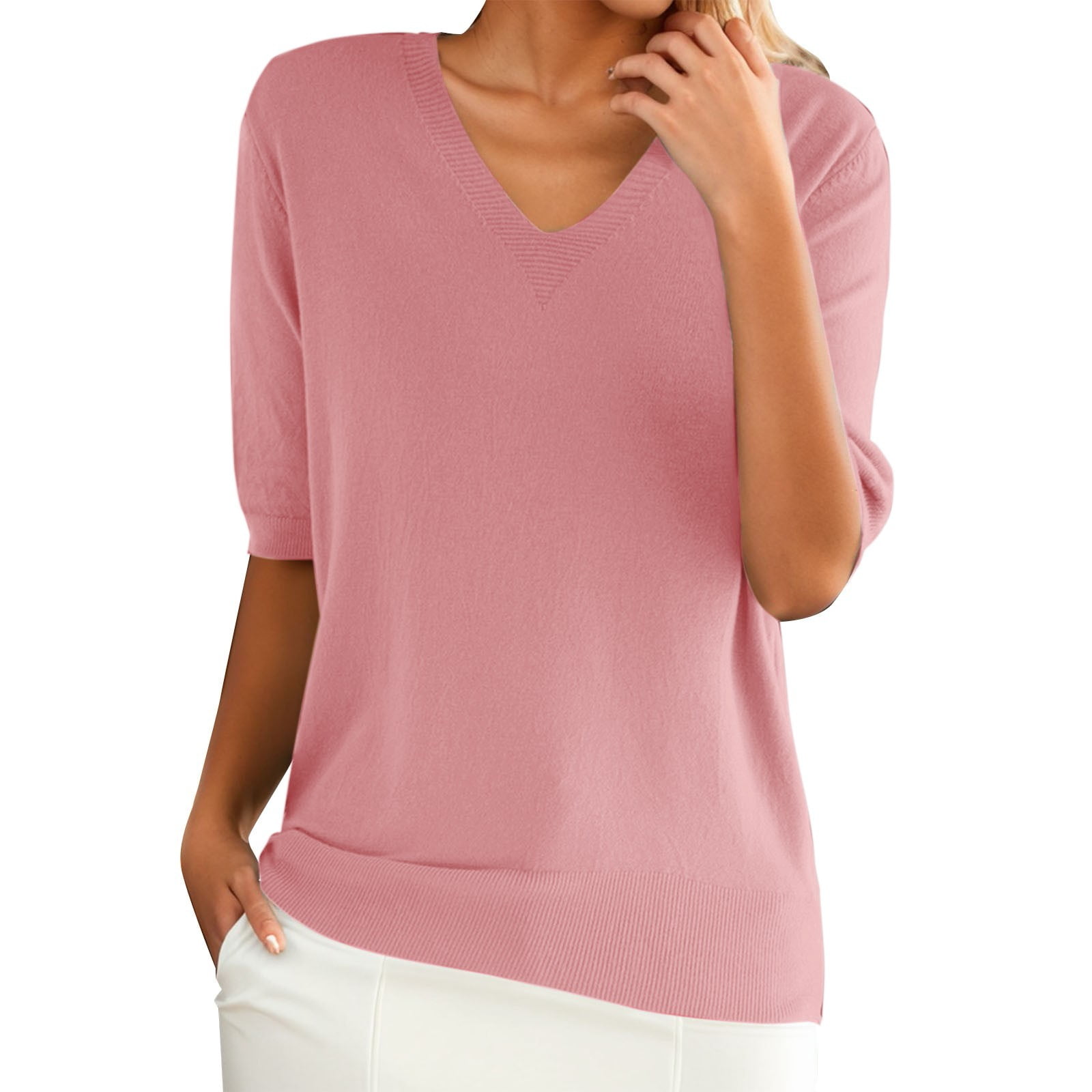 BODOAO Women's Summer Half Sleeve Tops 2026 Trendy Dressy Casual Soft V ...