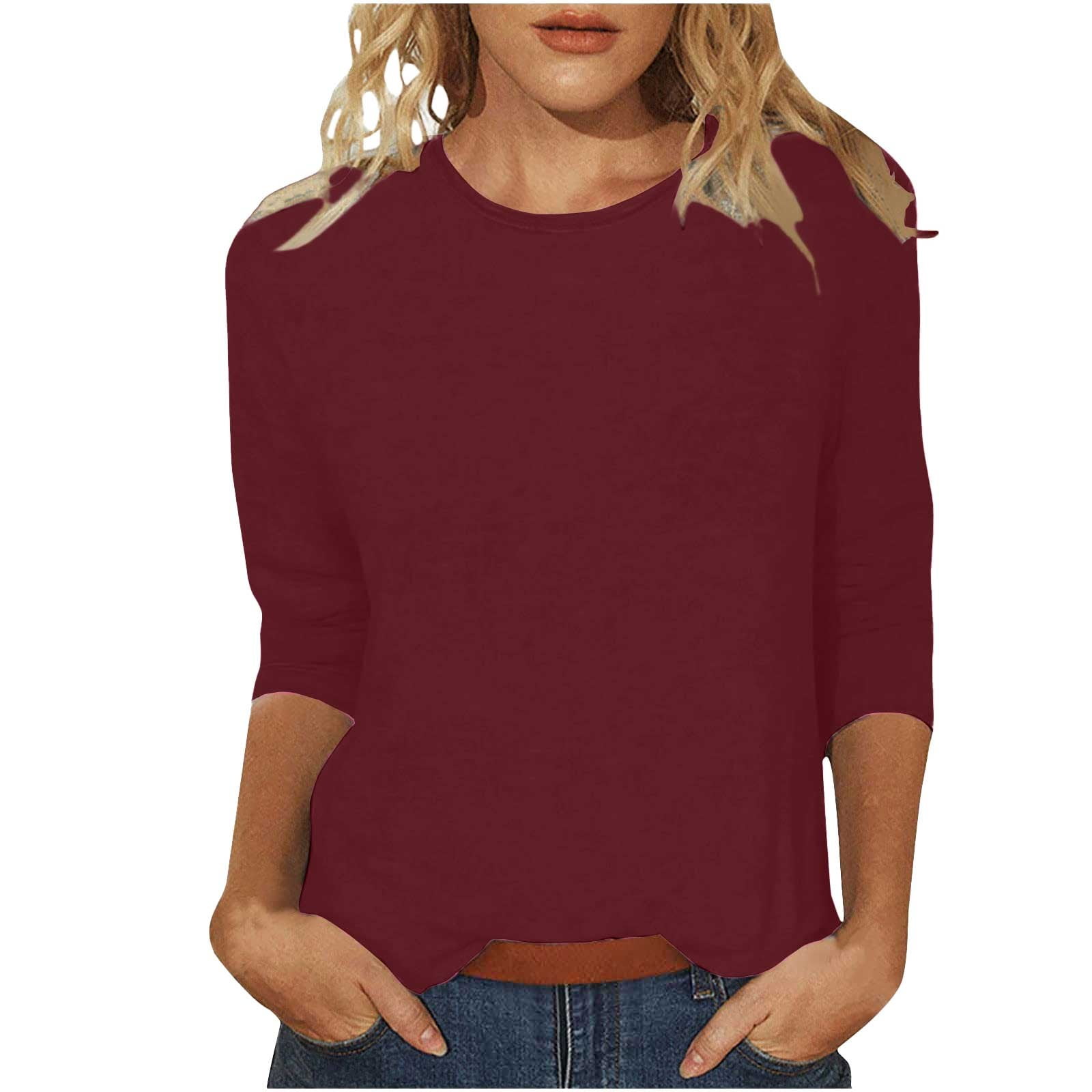 BODOAO Women's Summer Plain Shirt Scoop Neck Long Sleeve Casual Blouse ...