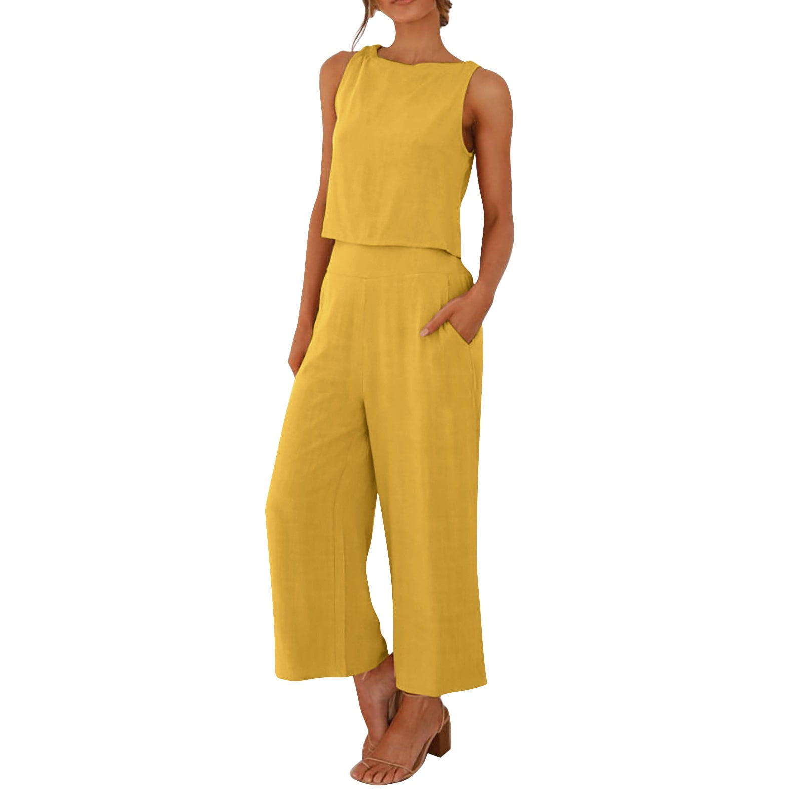 BODOAO Women's Summer Sets,Soft Sleeveless Crop Top,Lightweight Capri ...