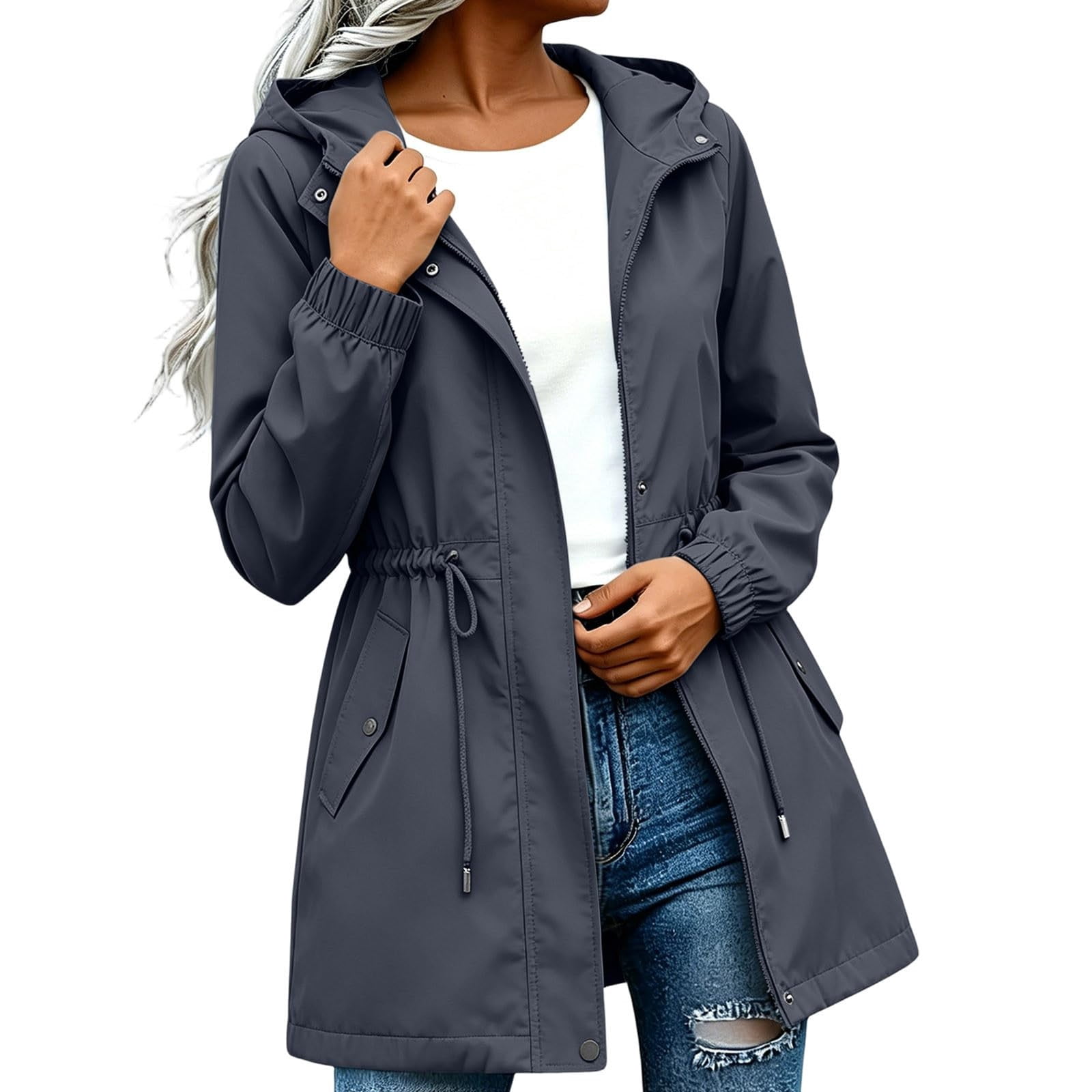 BODOAO Women's Zip Up Drawstring Hooded Long Sleeve Tops Casual Jackets ...