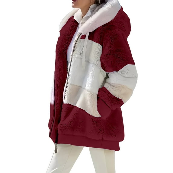 BODOAO Womens 2025 Winter Fuzzy Fleece Jacket Hooded Color Block ...