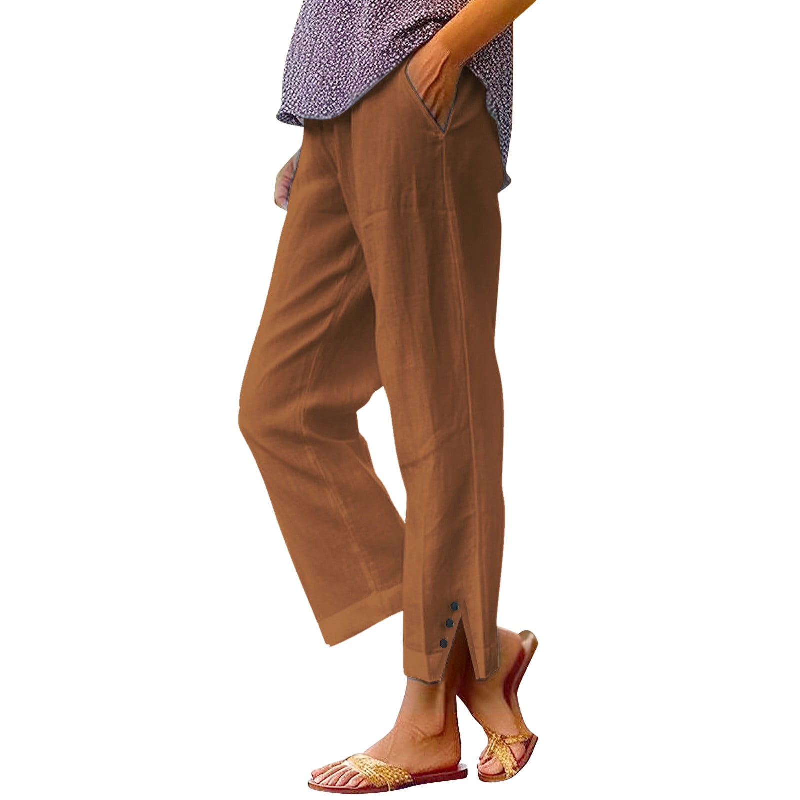 BODOAO Womens Cropped Pants Cotton LinenLoose Fit Wide Leg Crop Resort ...