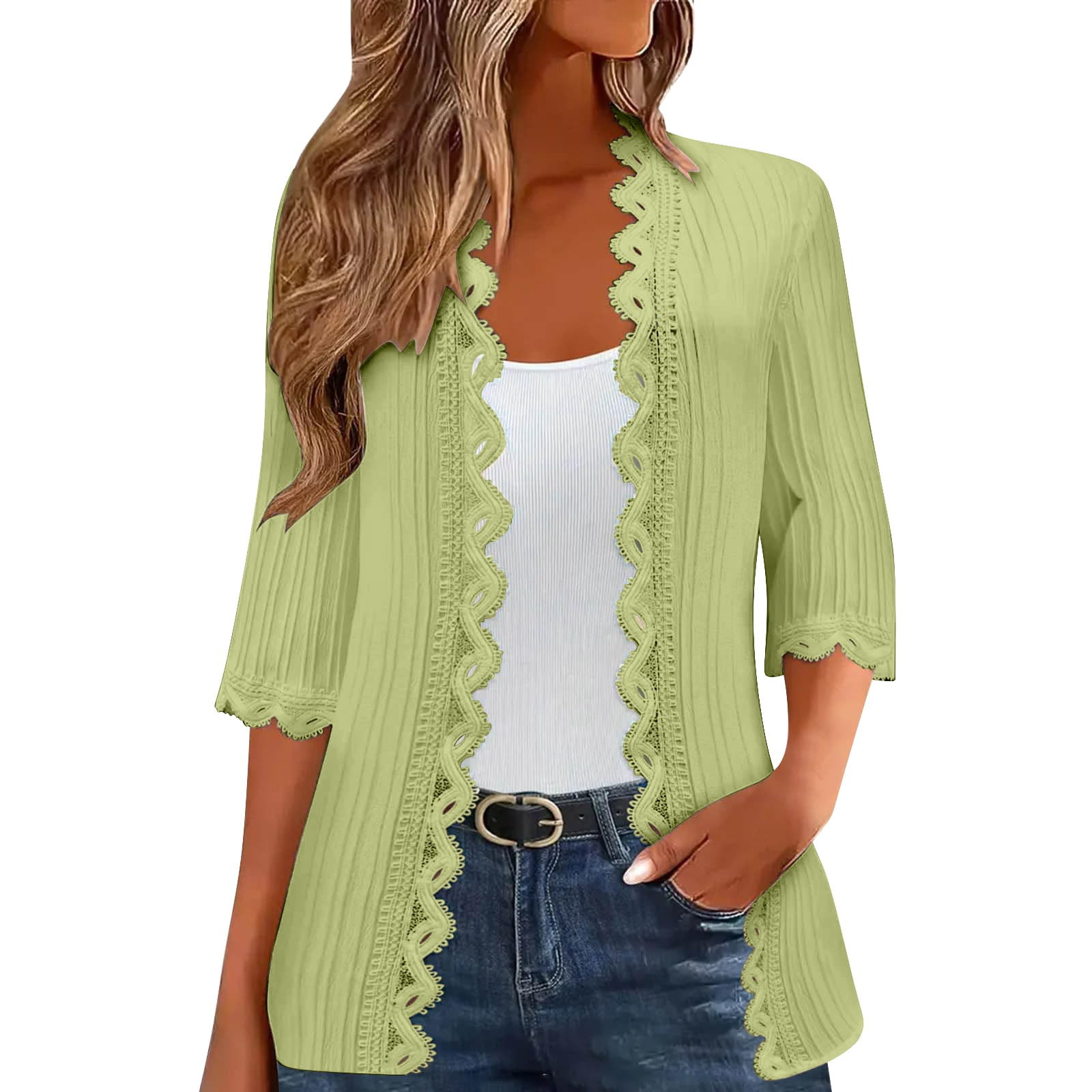 BODOAO Womens Lace Cardigan Fashion Lightweight 3/4 Sleeve Tops Coat ...