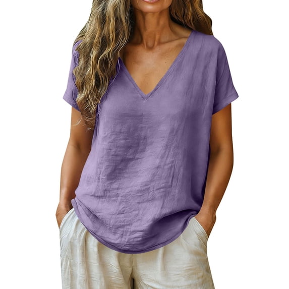 BODOAO Womens Linen Tops Breathable Short Sleeve Plus Size Shirts 2026 ...
