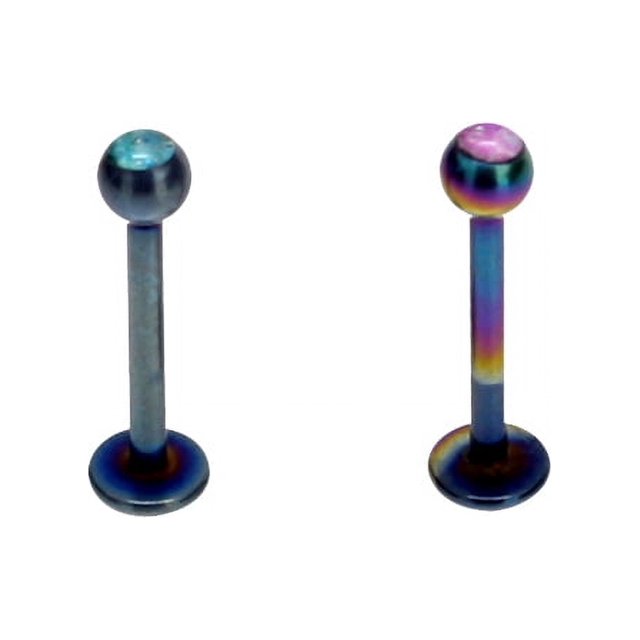 BODY JEWELRY 2pcs Surgical Stainless Steel Anodized Picture Labret Set ...