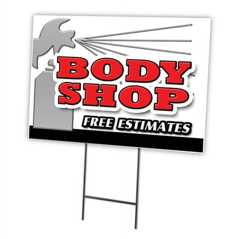 BODY SHOP FREE ESTIMATES 18"x24" Yard Sign & Stake | Advertise Your ...