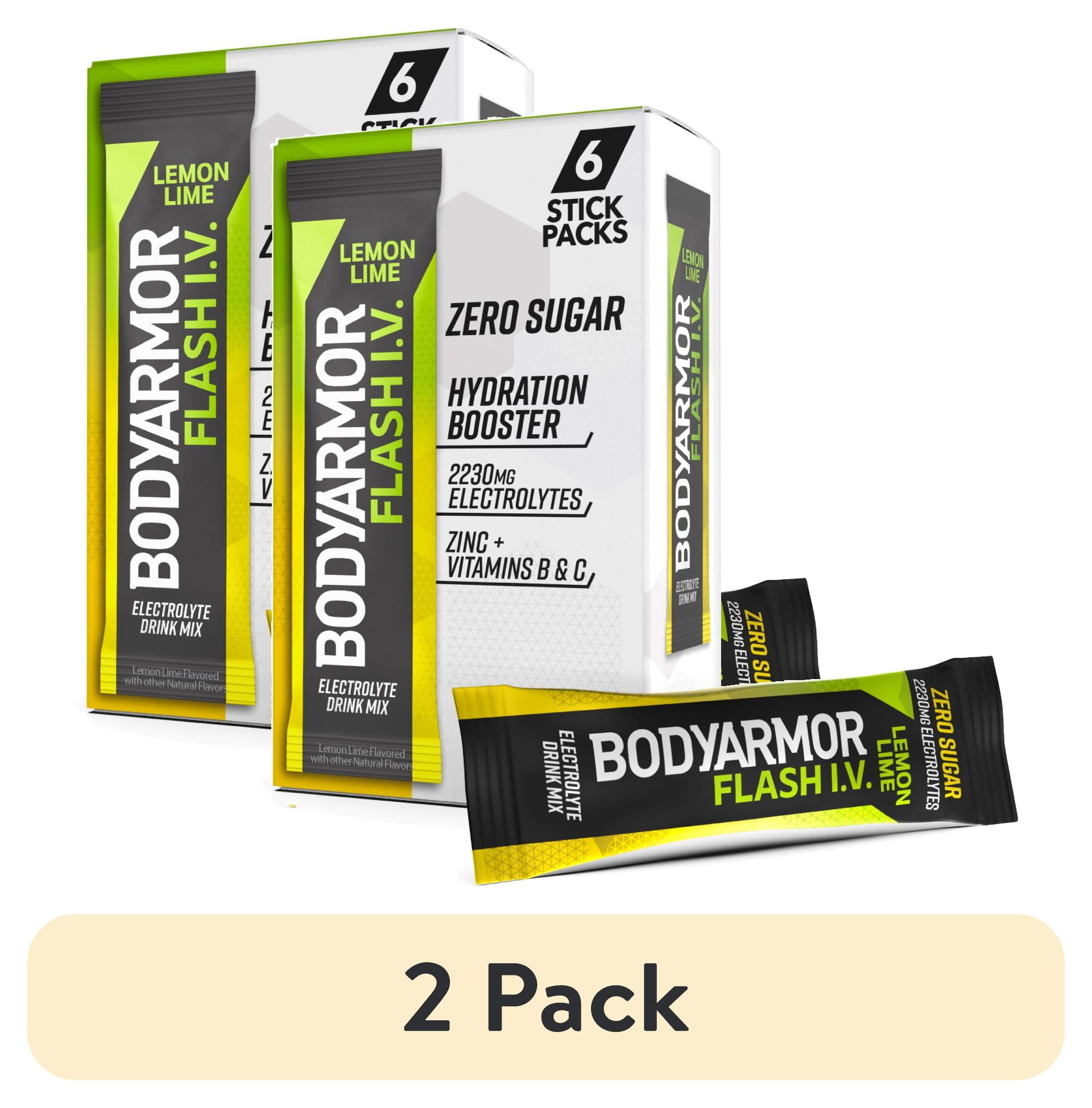 (2 pack) BODYARMOR Flash I.V. Lemon Lime Zero Sugar Electrolyte Powder ...