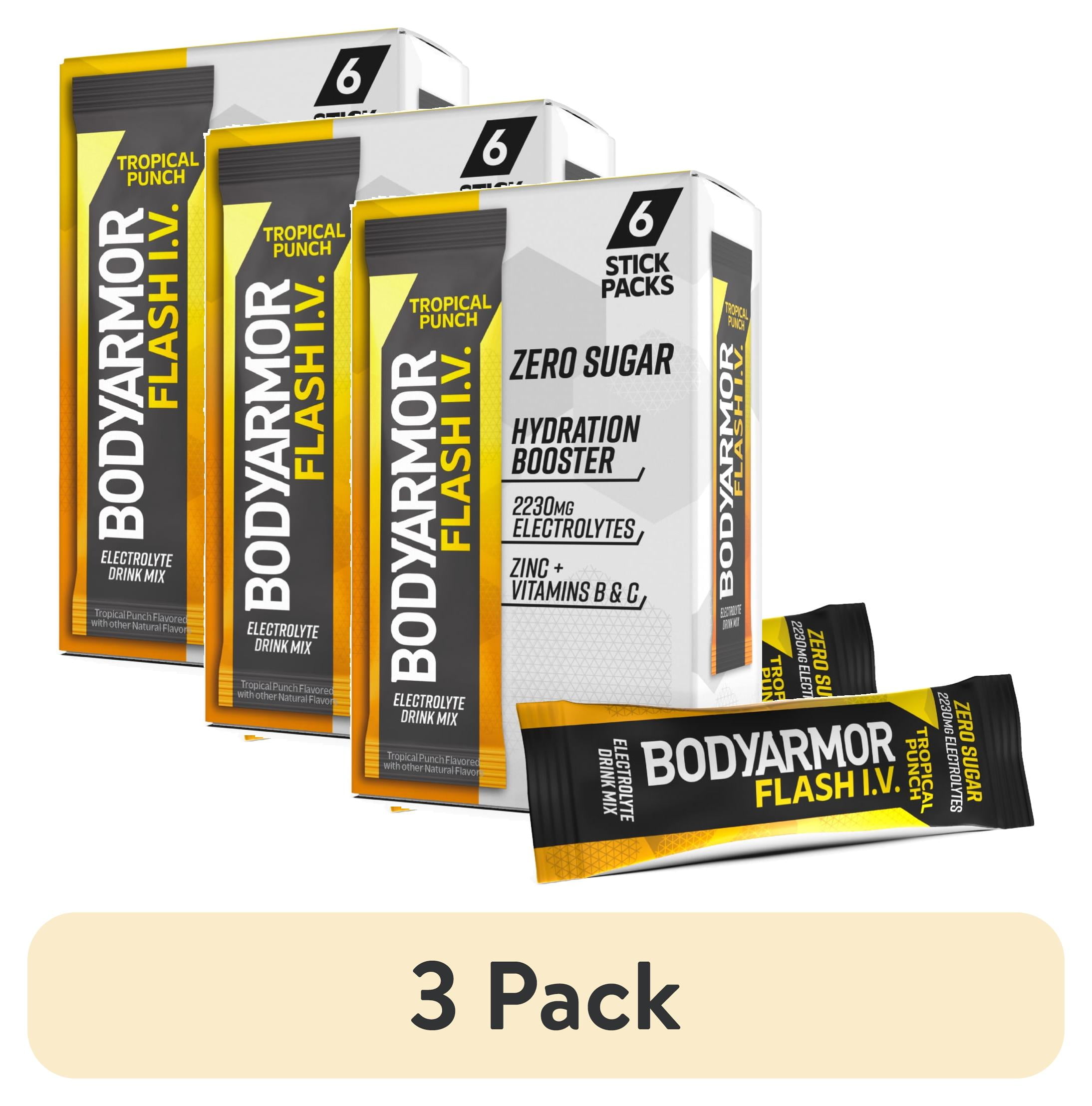 (3 pack) BODYARMOR Flash I.V. Tropical Punch Zero Sugar Electrolyte ...
