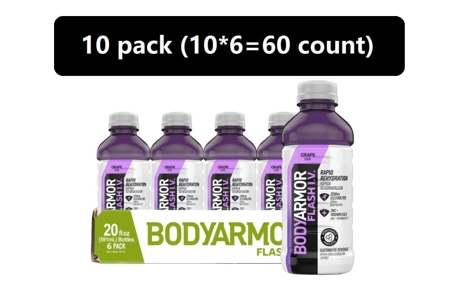 BODYARMOR Flash IV Grape Electrolyte Hydration Sports Drink, 20 fl oz 6 ...