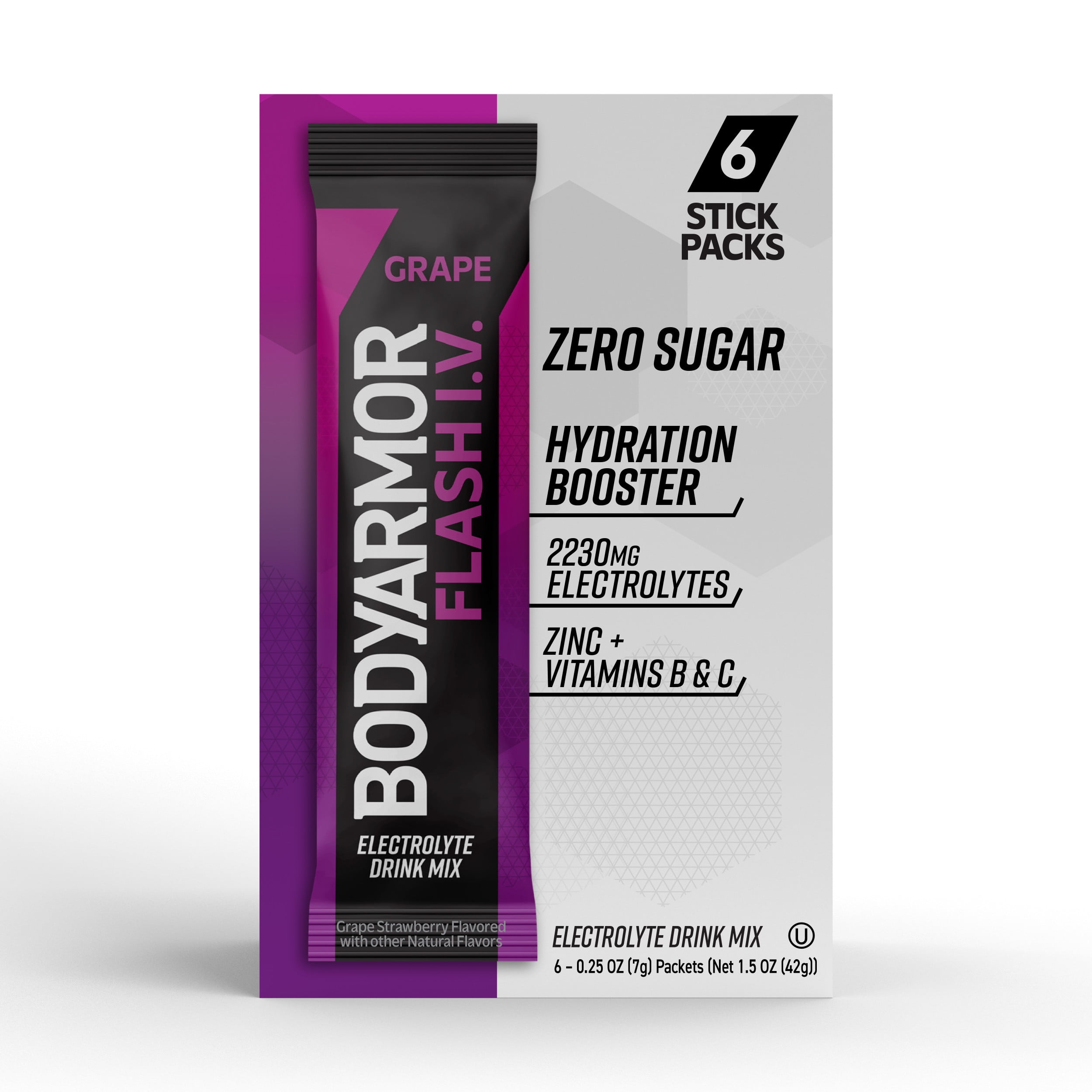 BODYARMOR Flash IV Rapid Rehydration Electrolyte Powder Mix, Grape, 6pk ...