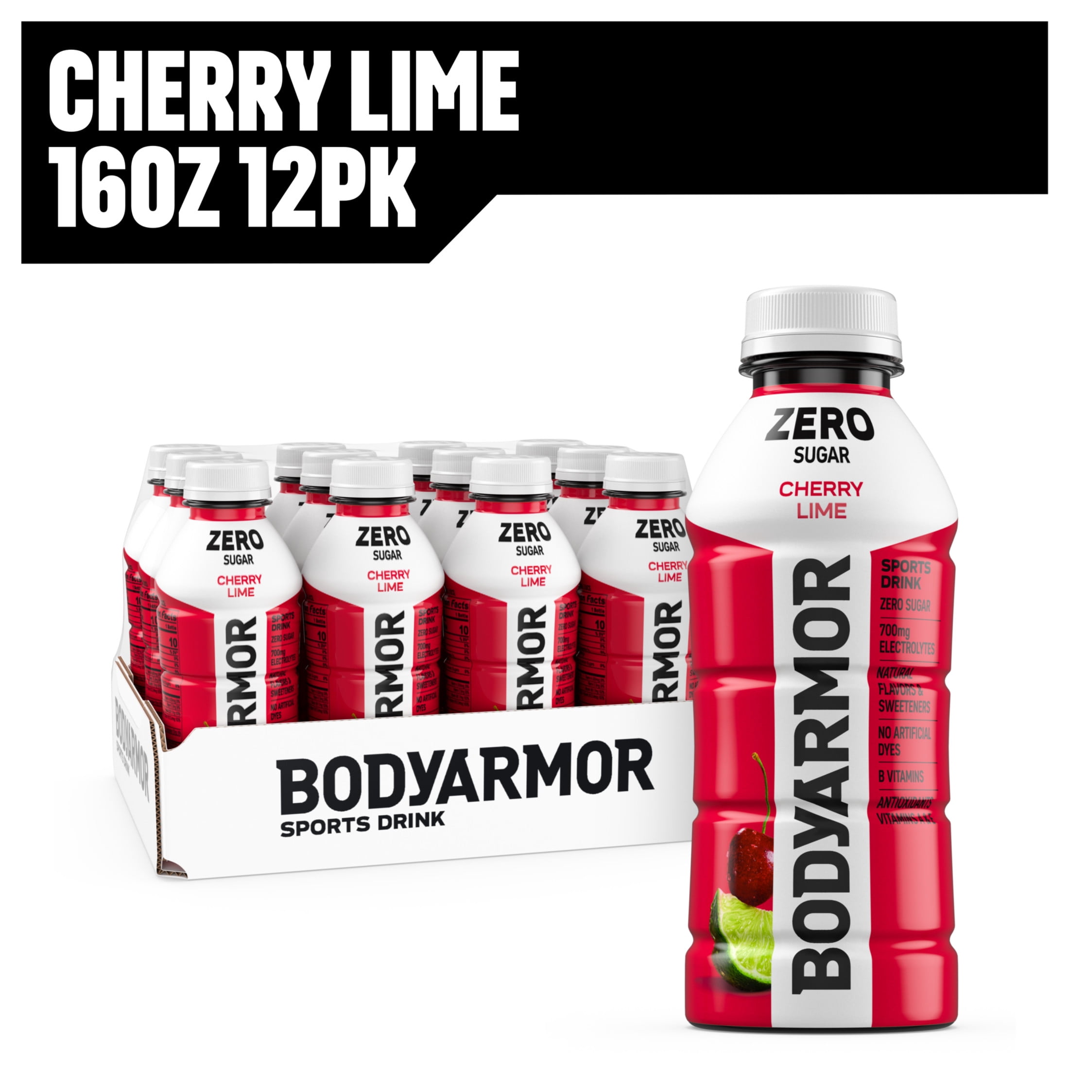 BODYARMOR Zero Sugar Cherry Lime Electrolyte Sports Drink, 16 fl oz, 12 ...