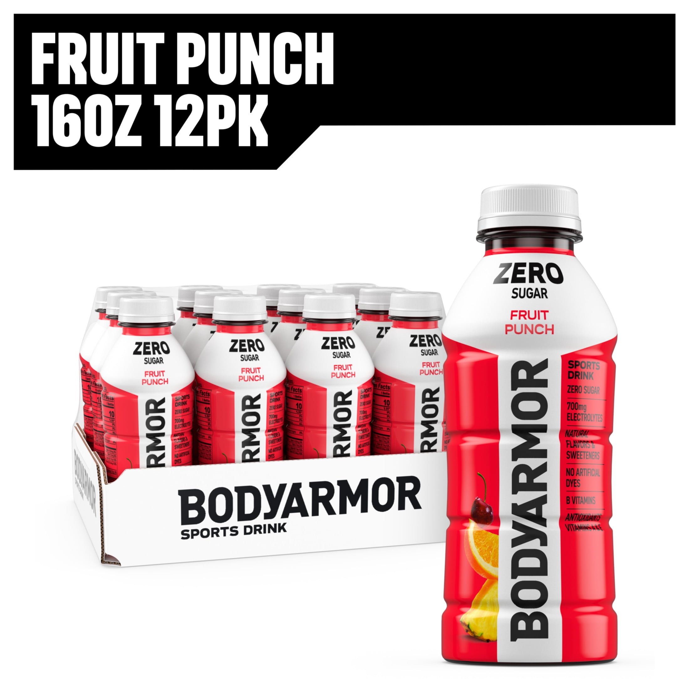 BODYARMOR Zero Sugar Fruit Punch Electrolyte Sports Drink, 16 fl oz, 12 ...
