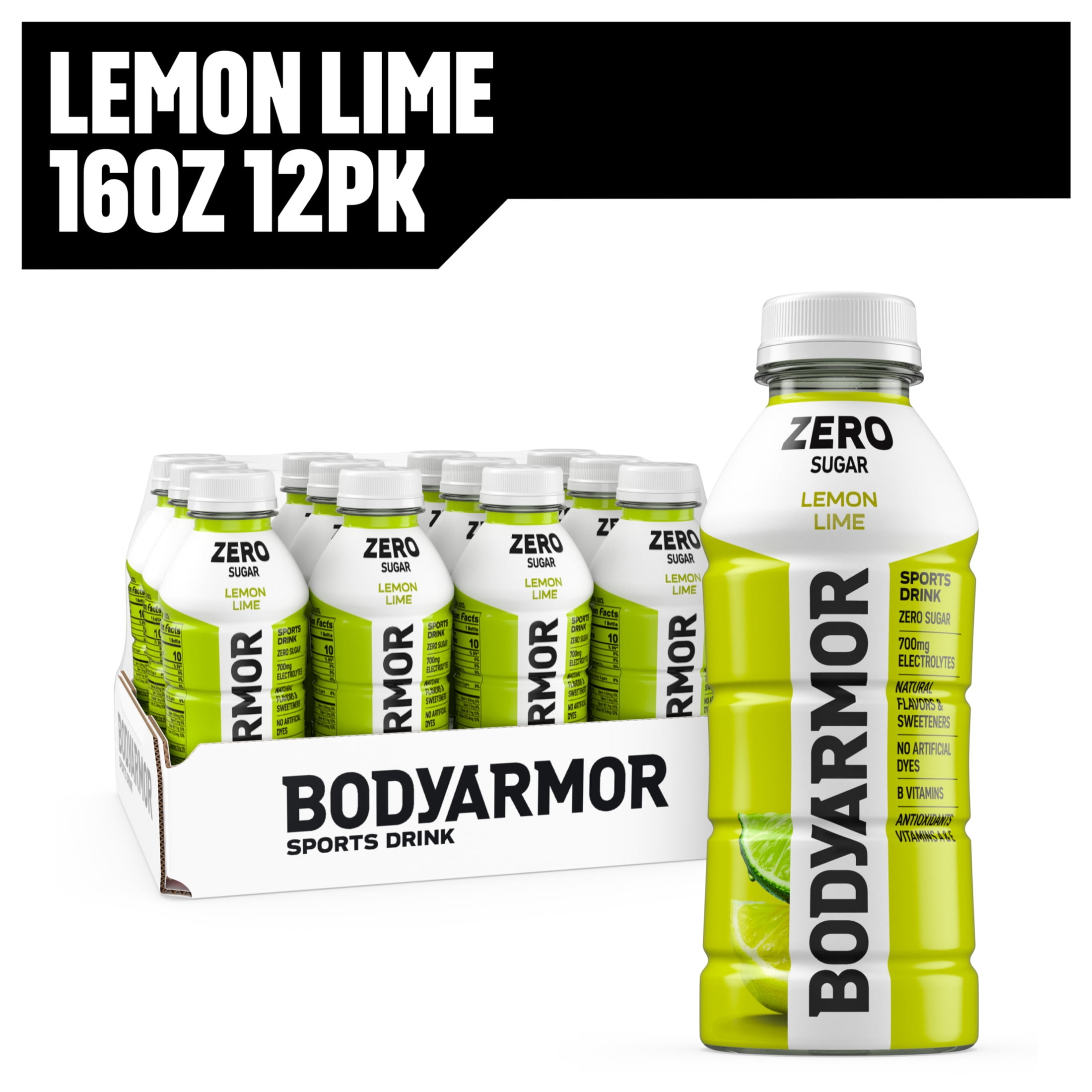 BODYARMOR Zero Sugar Lemon Lime Electrolyte Sports Drink, 16 fl oz, 12 ...