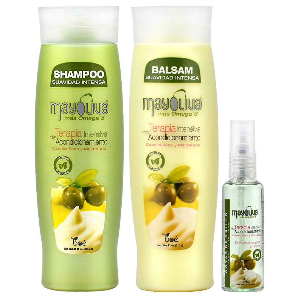 BOE Mayoliva Mas Omega 3 Shampoo 11oz + Balsam(Rinse) 11oz + Gotas de ...