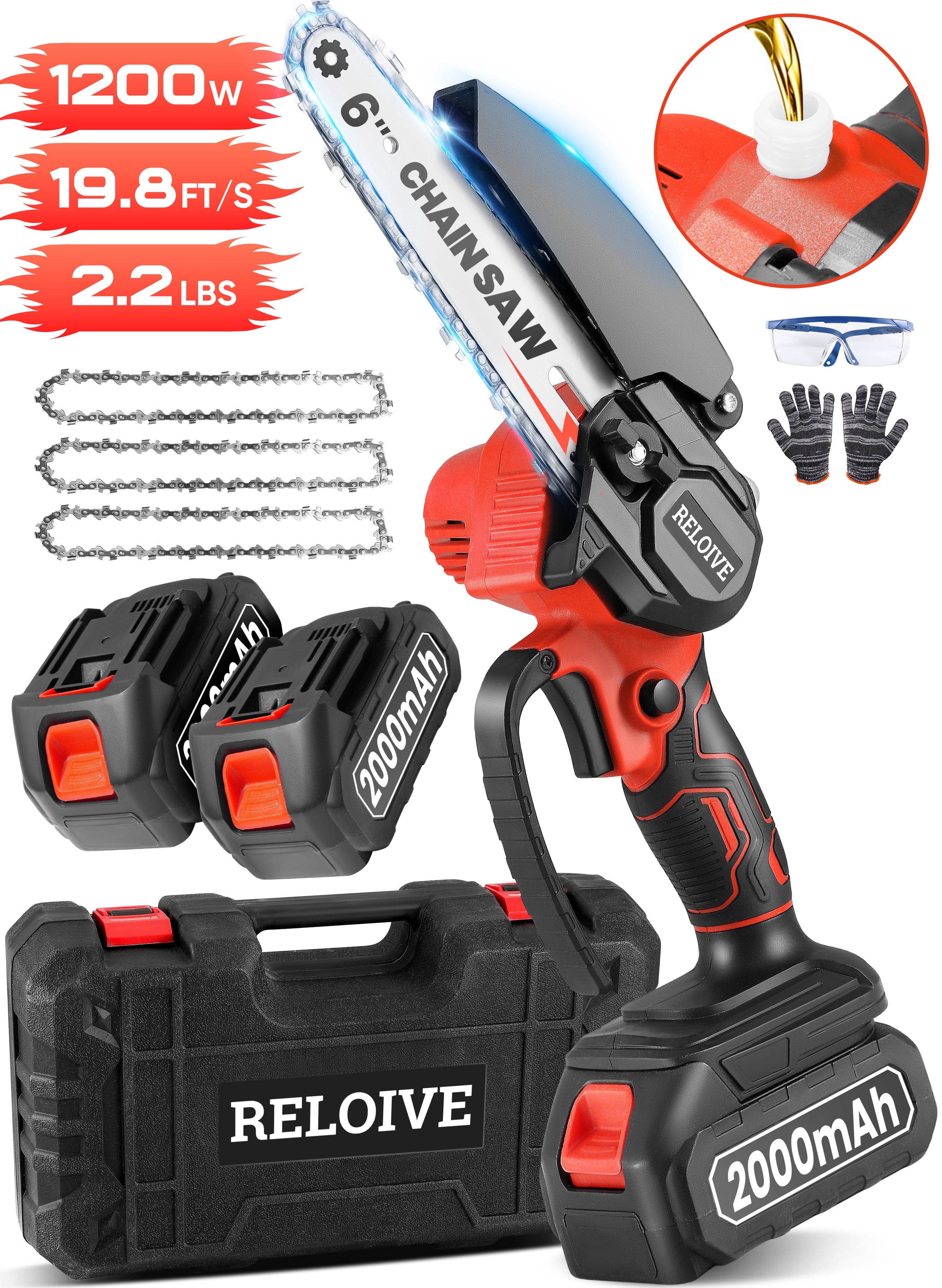 RELOIVE Mini Chainsaw, 6 inch Electric Chainsaw with 2x 2000mAh ...