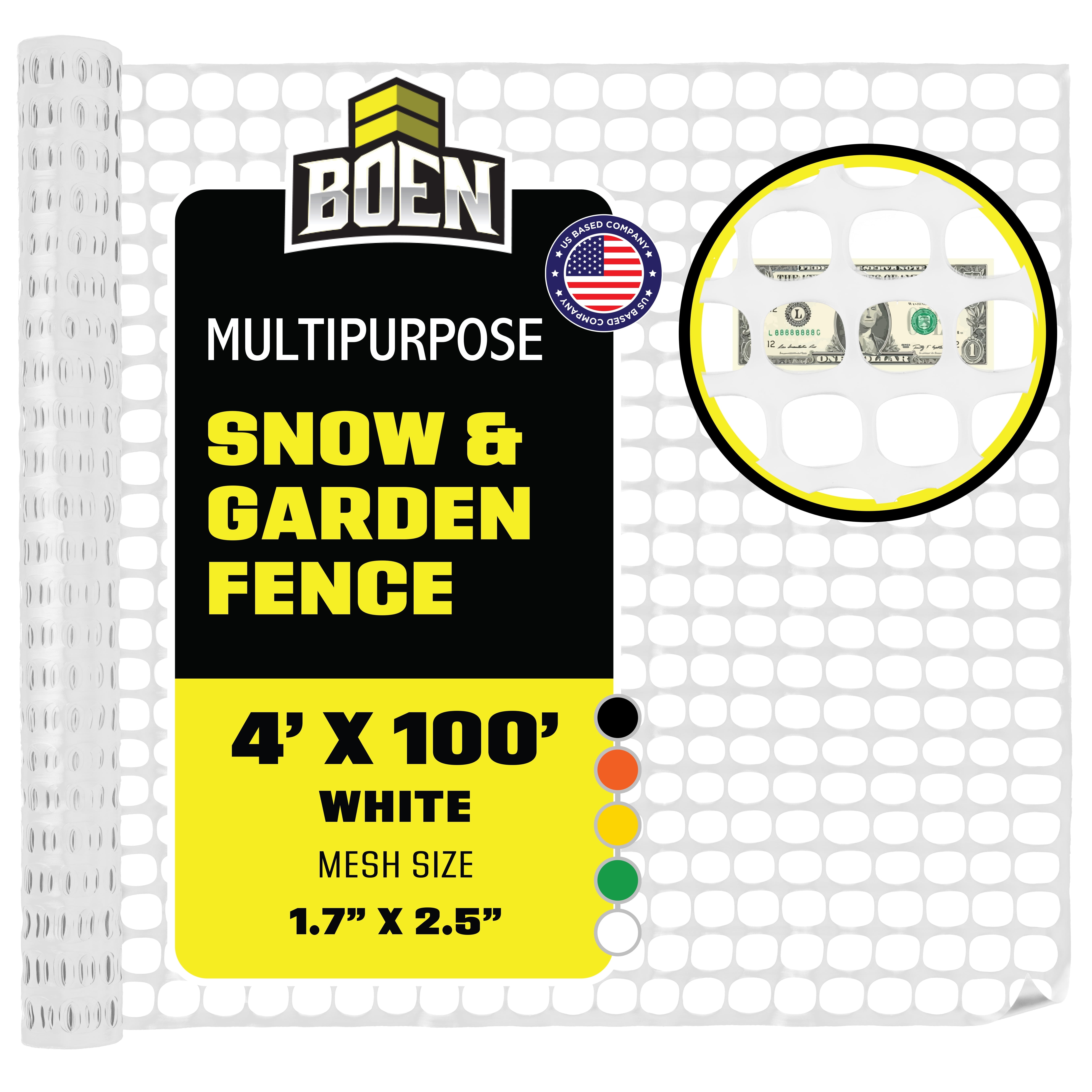 BOEN 4' x 100' White Temporary Fencing, Mesh Snow Fence, Plastic ...