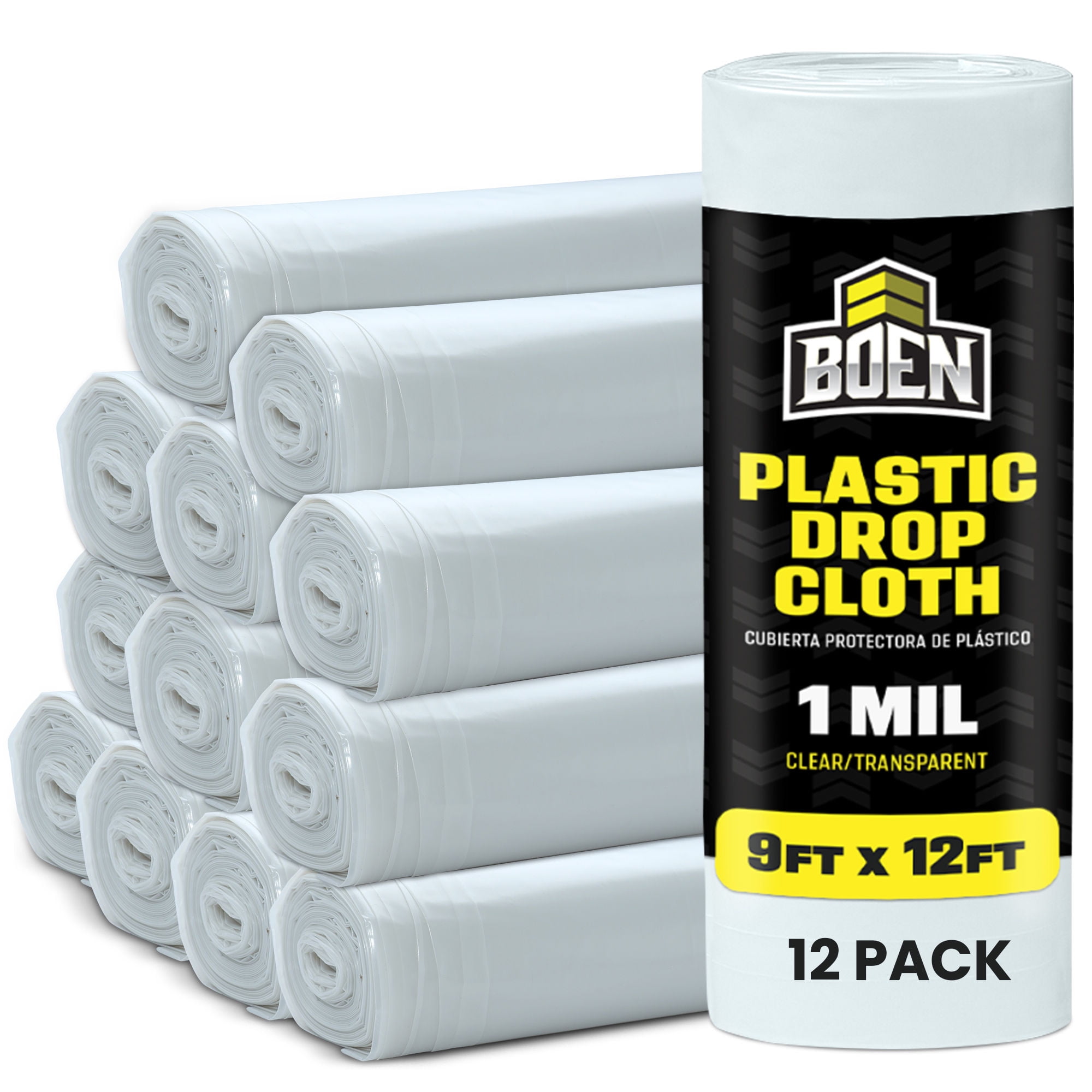 BOEN 9x12 Plastic Drop Cloth – 12-pack 1 Mil Painters Plastic Sheeting ...