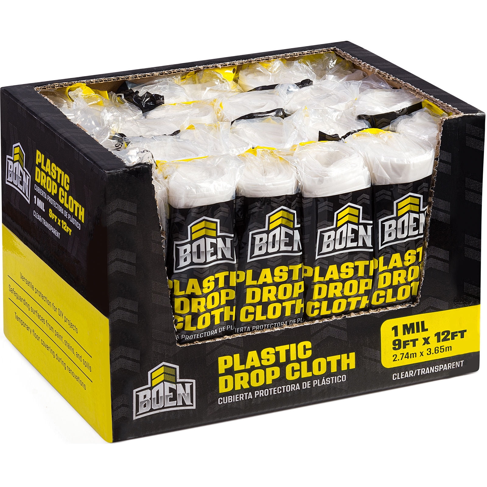 BOEN 9x12 Plastic Drop Cloth – 24-pack 1 Mil Painters Plastic Sheeting ...