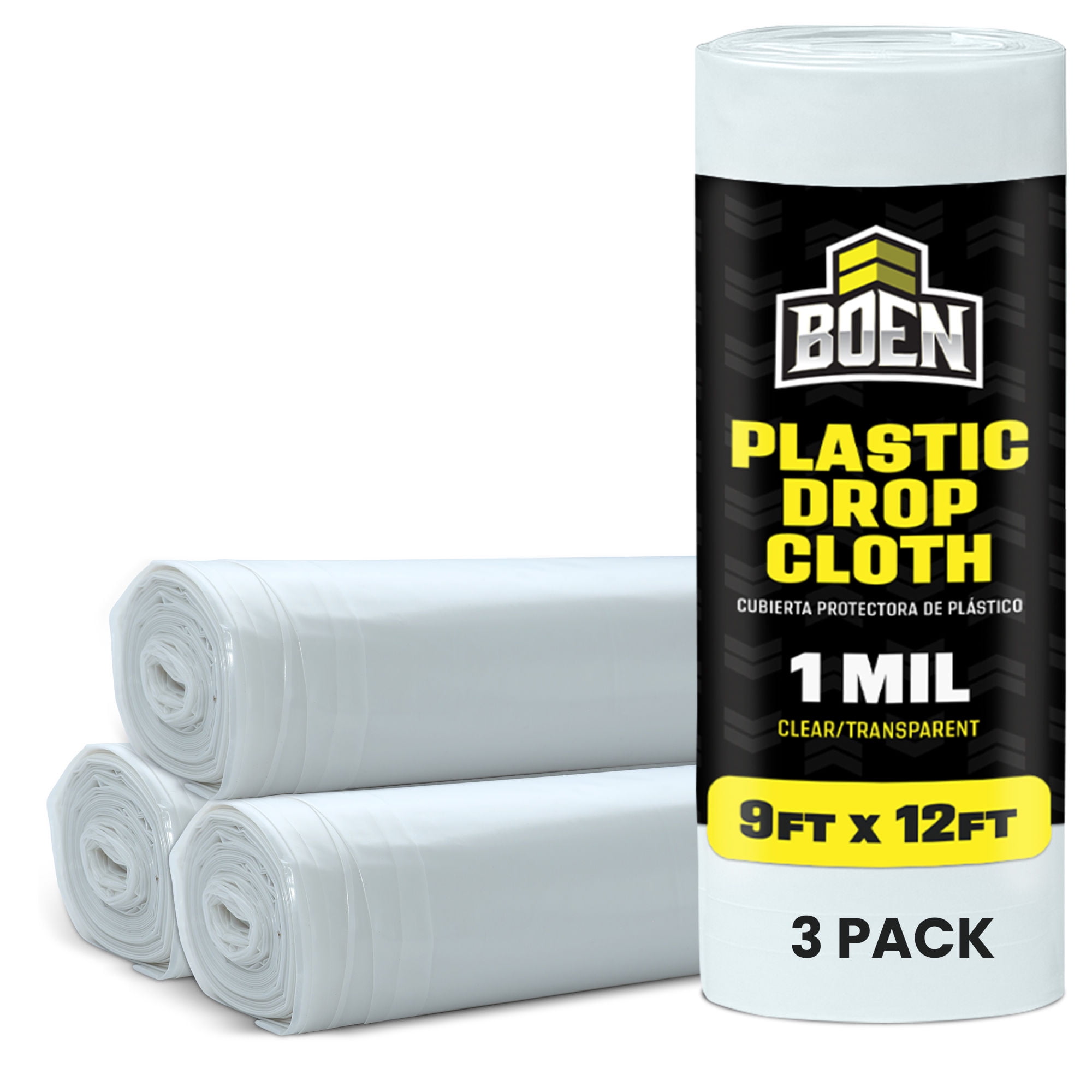 BOEN 9x12 Plastic Drop Cloth – 3-pack, 1 Mil Painters Plastic Sheeting ...