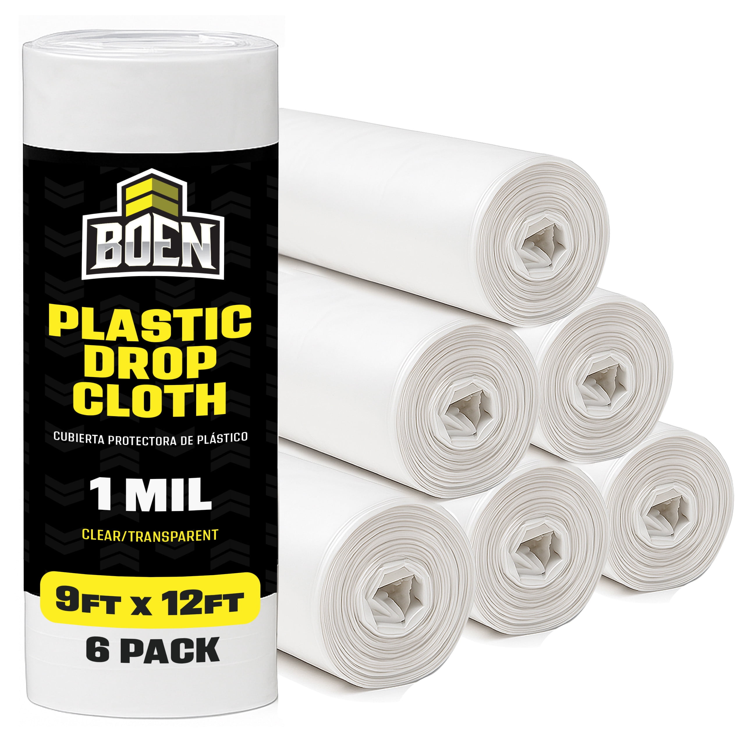 BOEN 9 ft x 12 ft Plastic Drop Cloth, 6-Pack, 1 Mil Thick, Waterproof ...