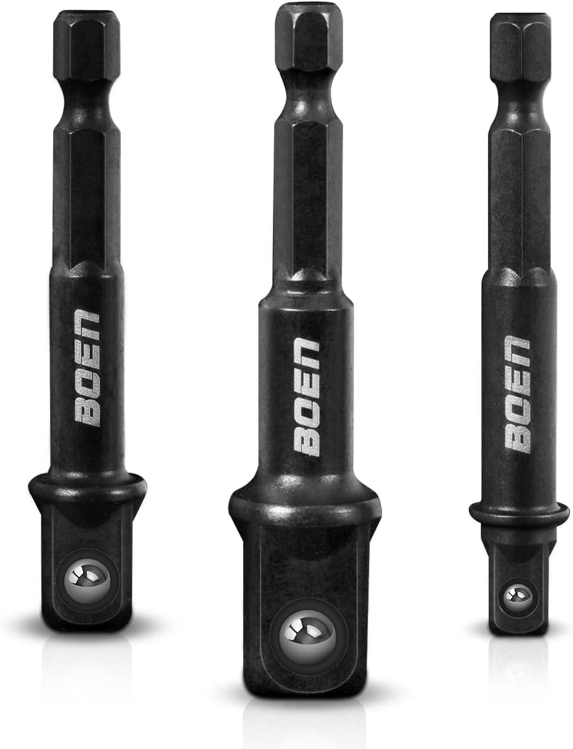 BOEN Impact Grade Socket Adapter Set, 3-PCS Drill Bit Adapter with Bit Holder, Sizes 1/4", 3/8 ...
