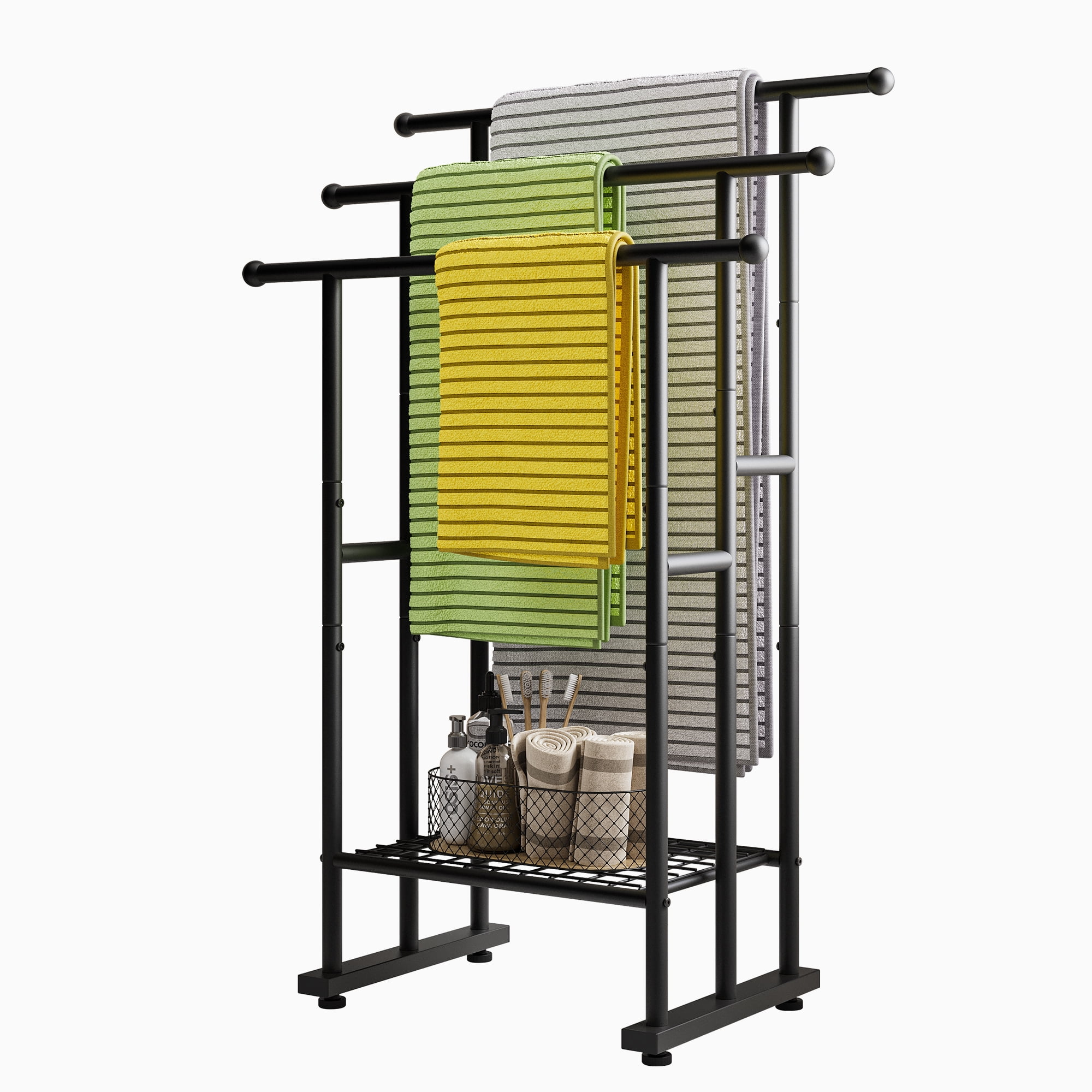 BOFENG Freestanding 3 Tier Black Metal Towel Rack with Storage Shelf ...